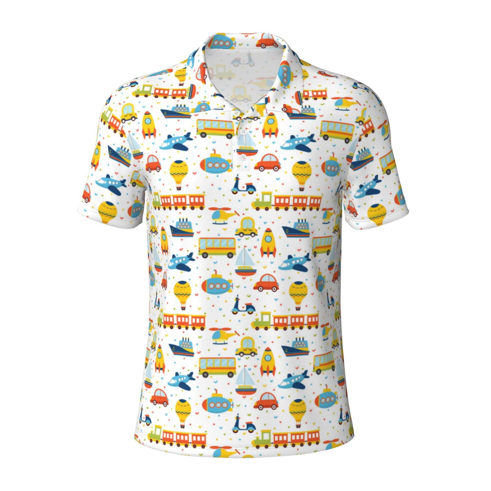 Cauagu Cartoon Transport Print Men's Polo Shirts, Short-Sleeve Polo ...