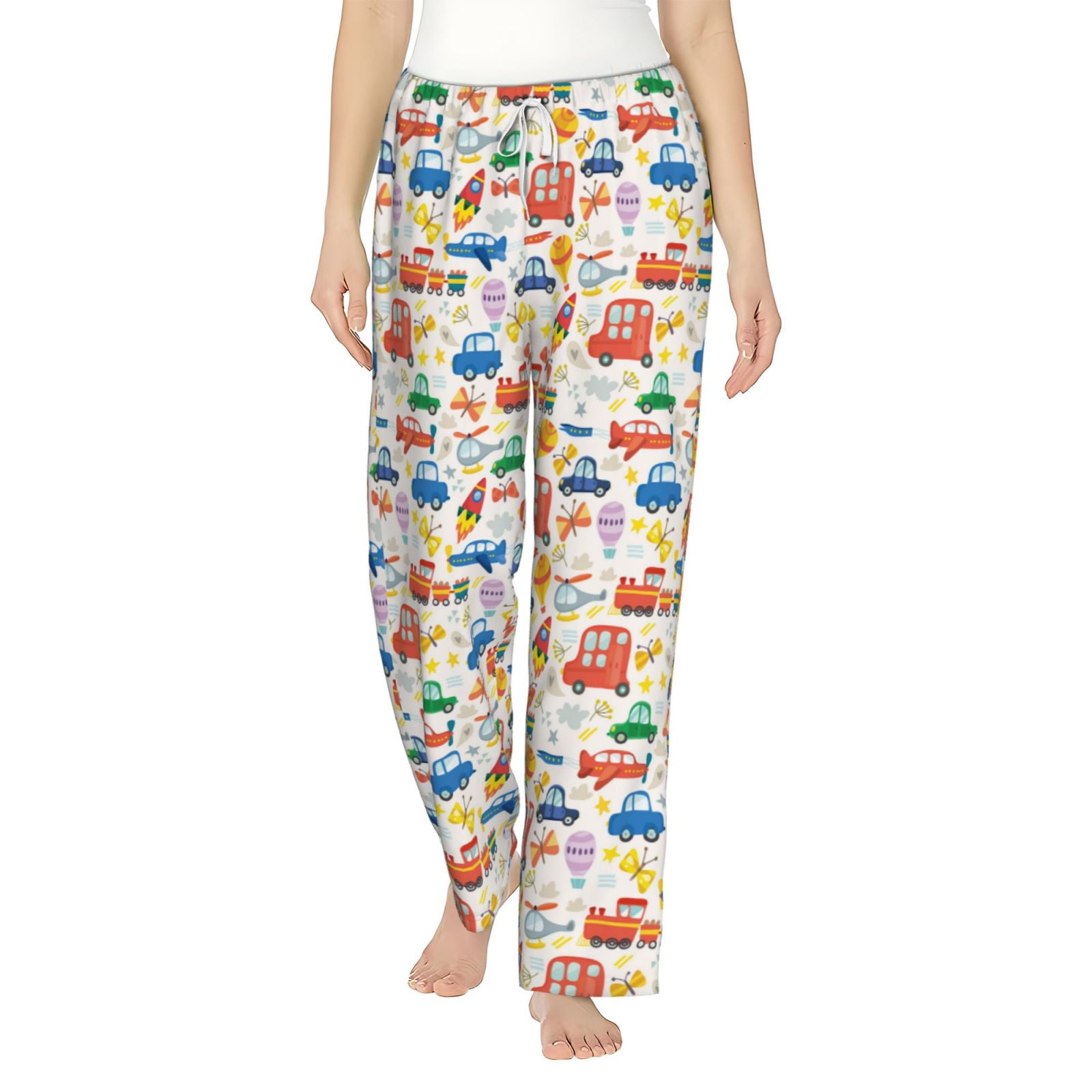 Cauagu Cartoon Transportation Pajama Pants for Women Loose Fit Wide Leg ...
