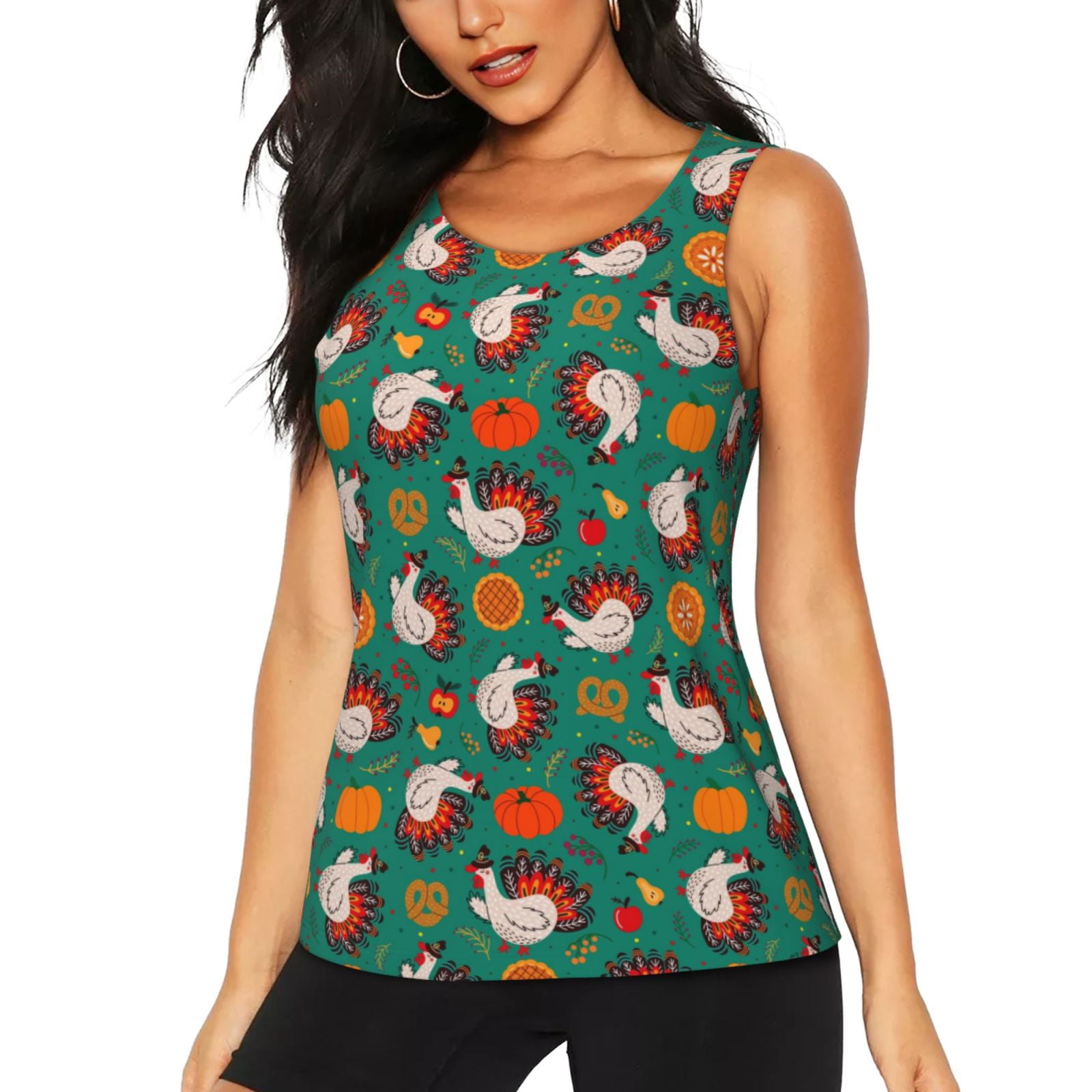 Cauagu Cartoon Turkey for Women's Workout Tank Tops Sleeveless Running ...