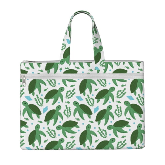 Cauagu Cartoon Turtle Pattern Canvas Tote File Bag, Zipper Tote Bag ...