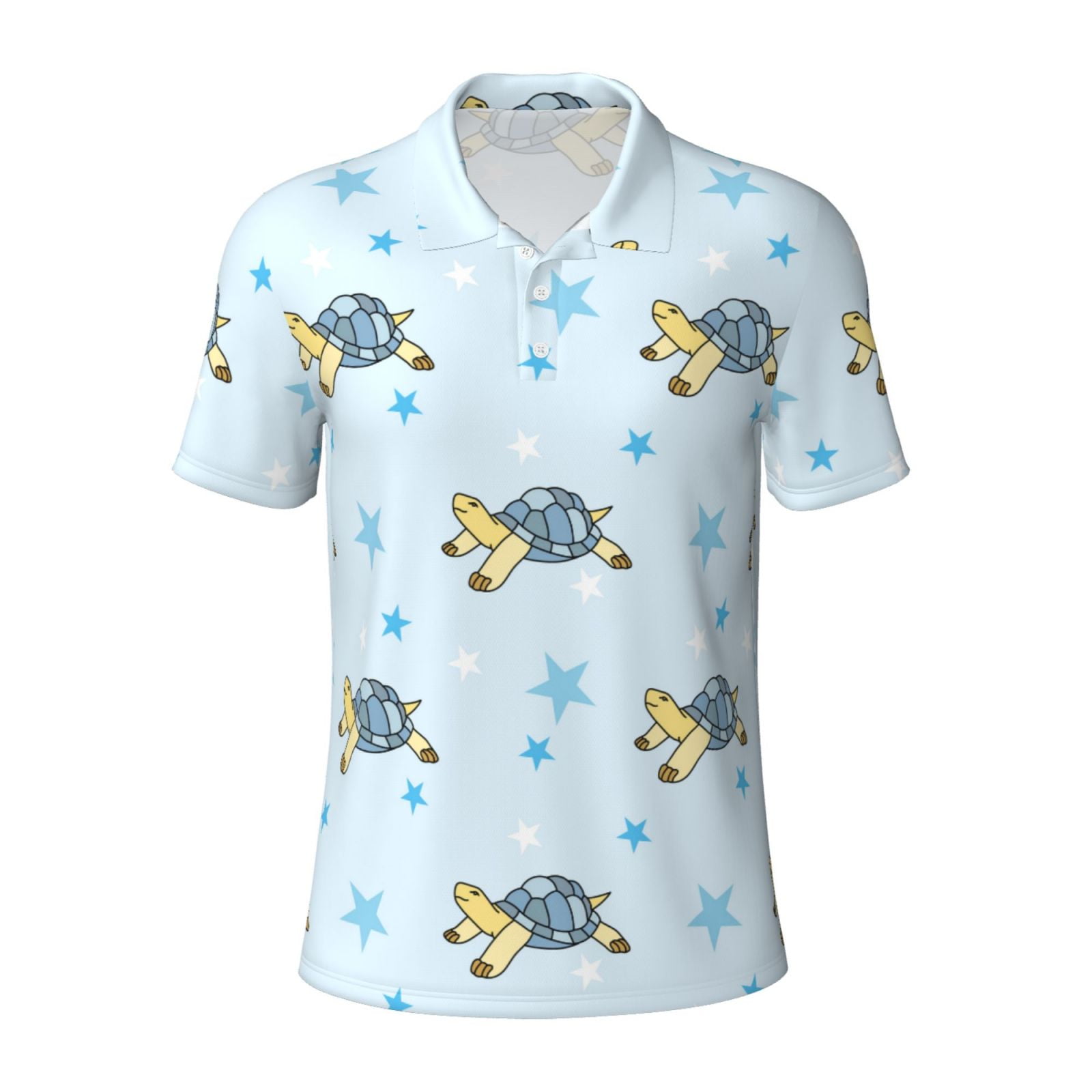 Cauagu Cartoon Turtle Print Men's Polo Shirts, Short-Sleeve Polo Shirts ...