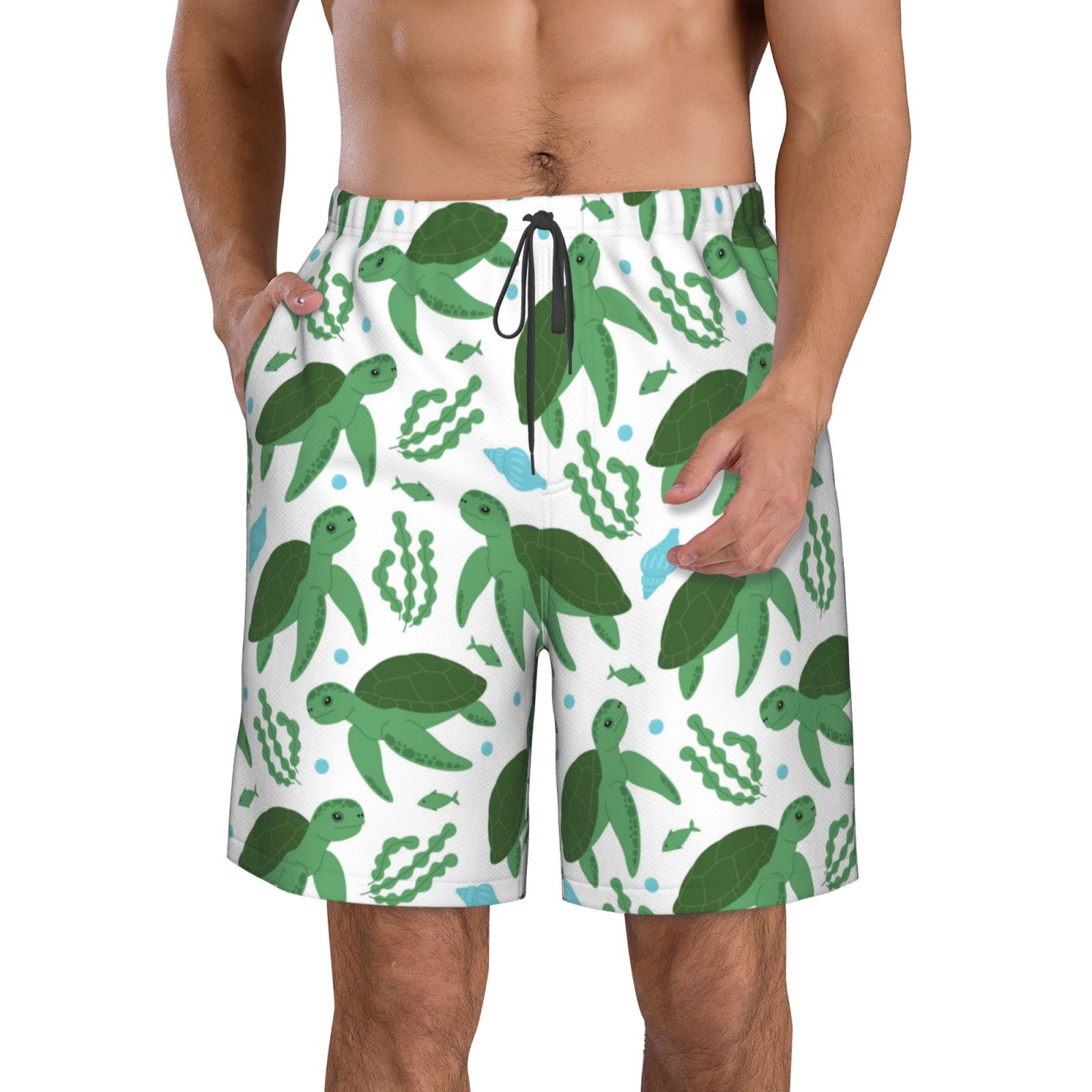 Cauagu Cartoon Turtle Print Men's Swim Trunks,Hawaiian Bathing Suit ...