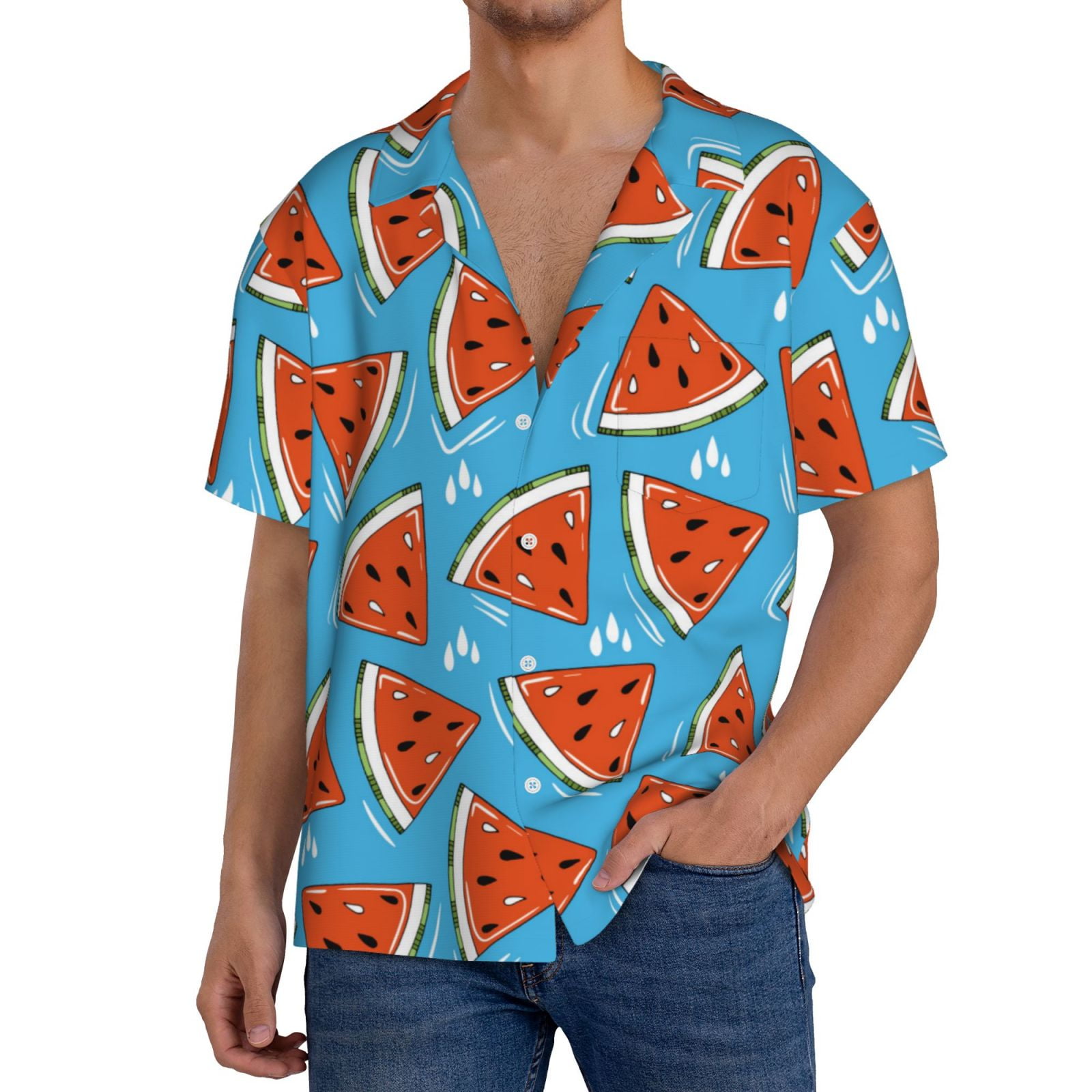 Cauagu Cartoon Watermelon Men's Short Sleeve Button Down Hawaiian Shirt ...