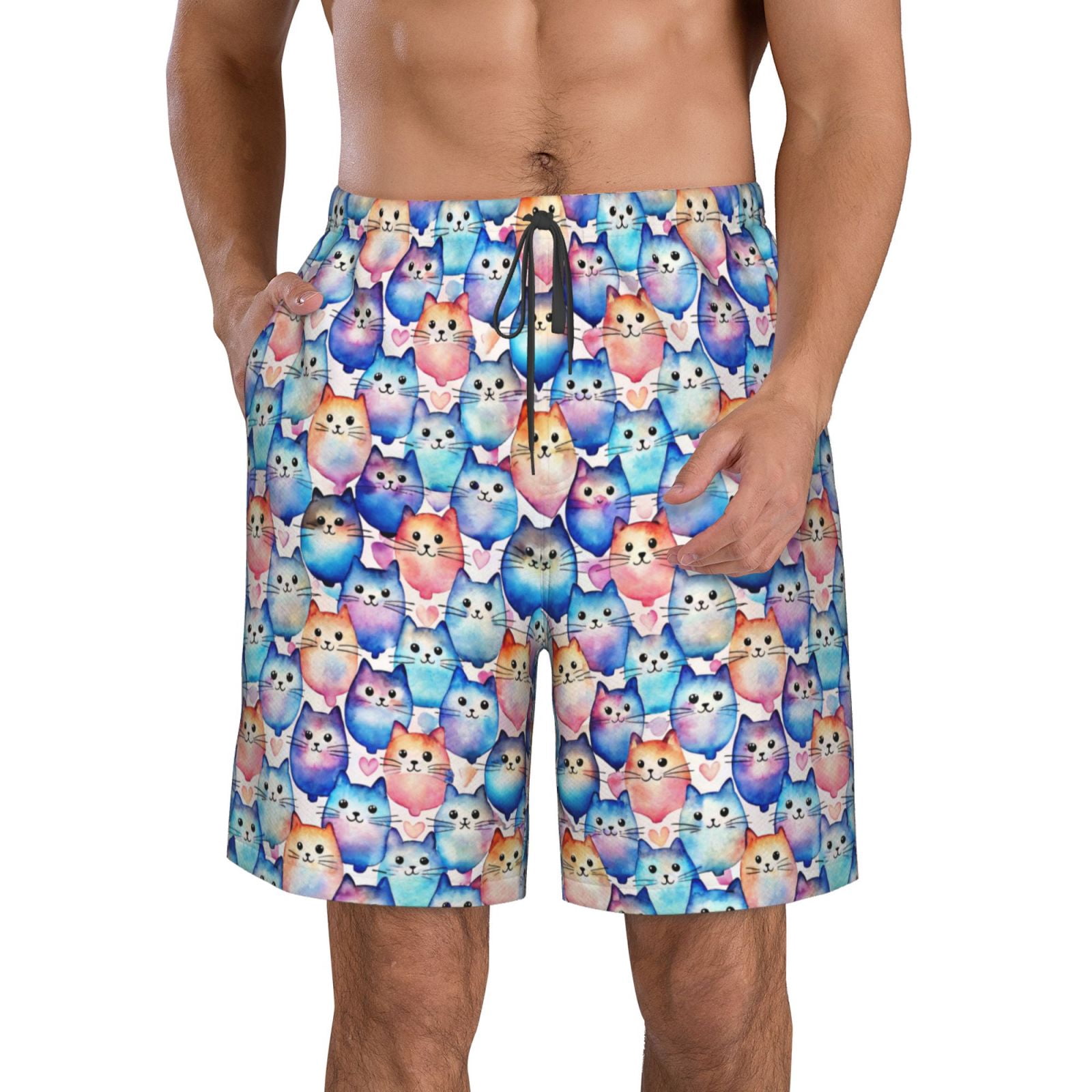 Cauagu Cartoon colorful cute cat Print Men's Swim Trunks,Hawaiian ...