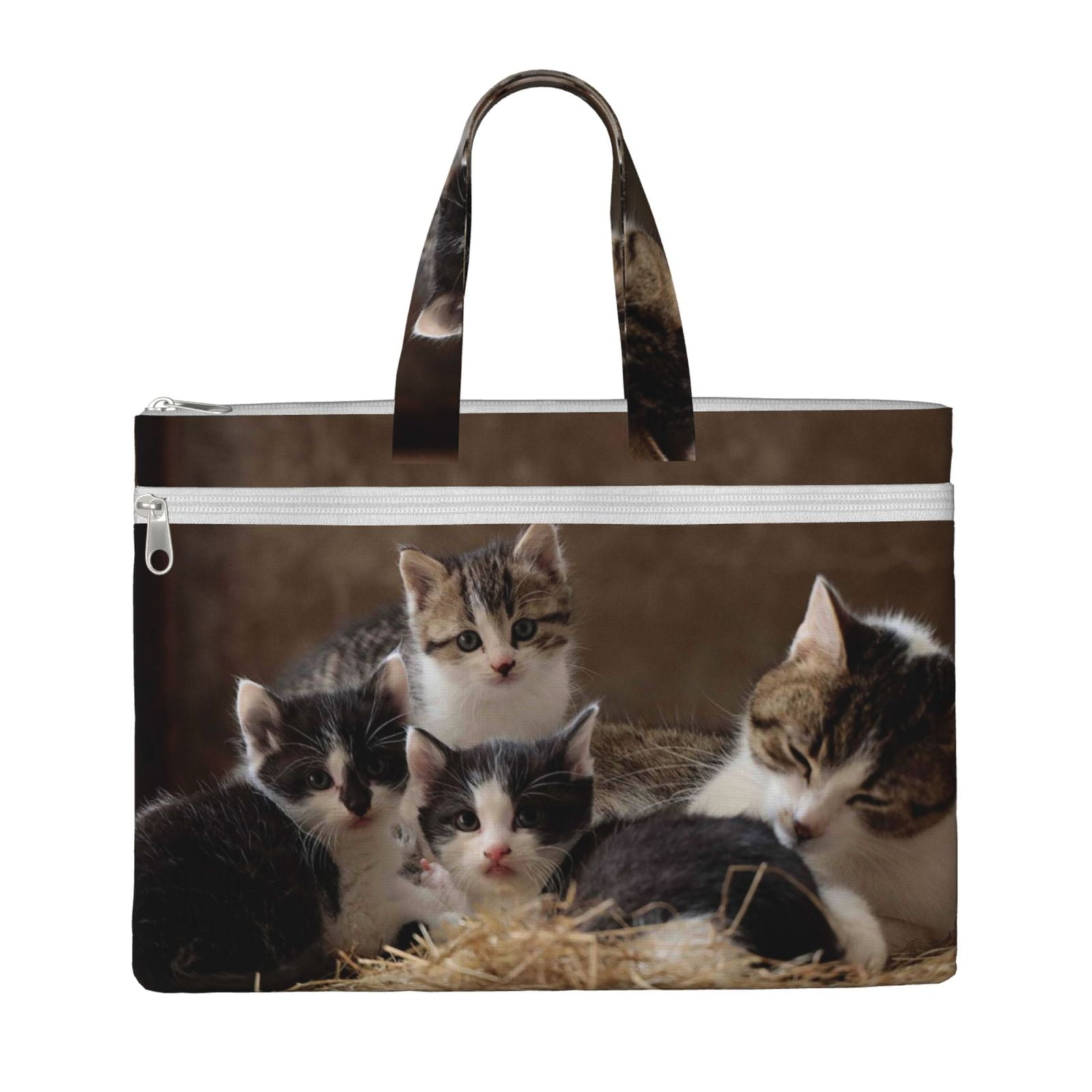 Cauagu Cat Family Pattern Canvas Tote File Bag, Zipper Tote Bag ...