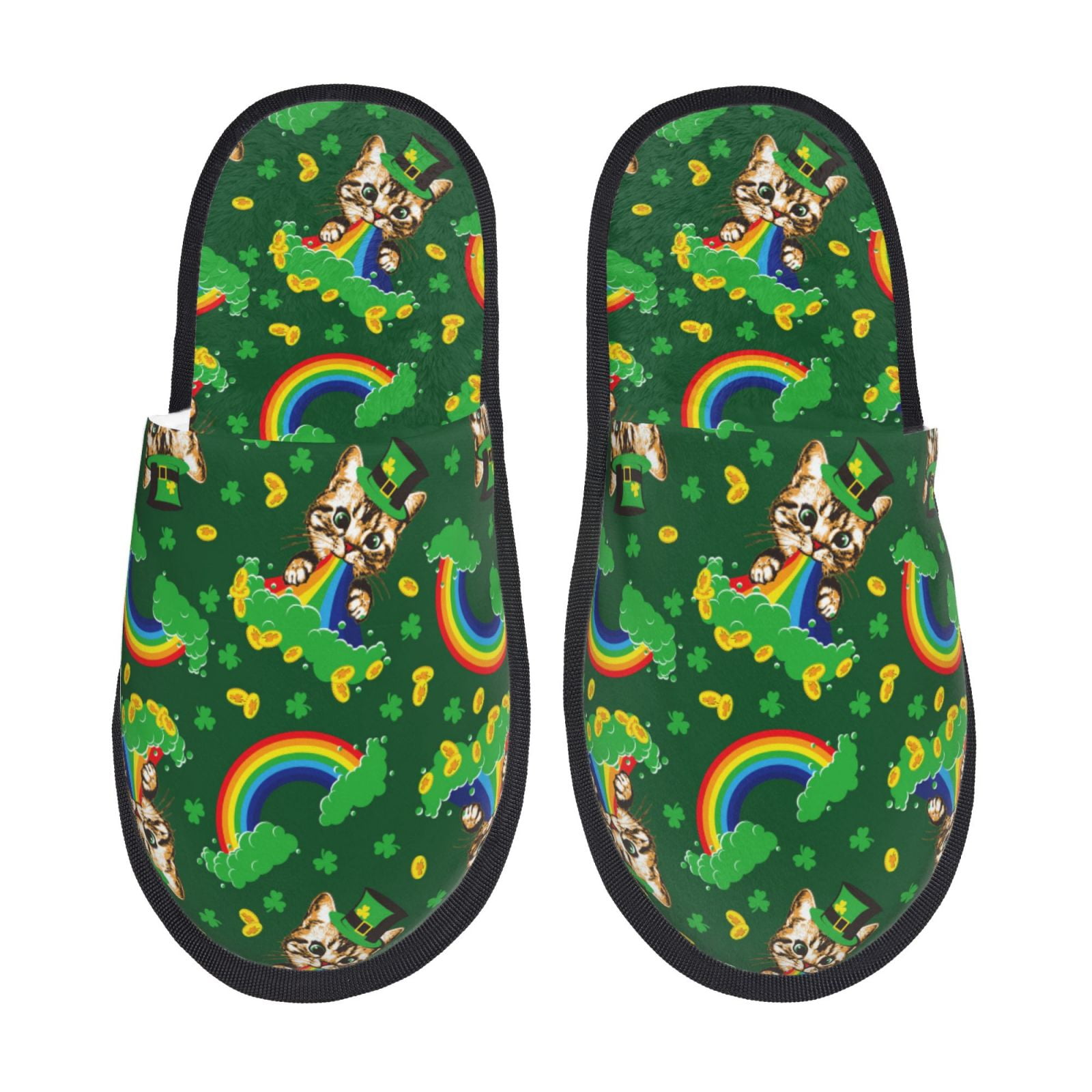 Cauagu Cat St Patrick's day Print Cozy Indoor Slippers,Fuzzy House ...