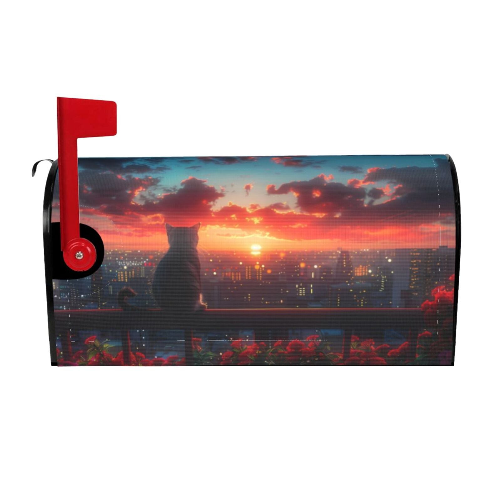 Cauagu Cat Watching City Sunset Pattern Magnetic Mailbox Covers ...