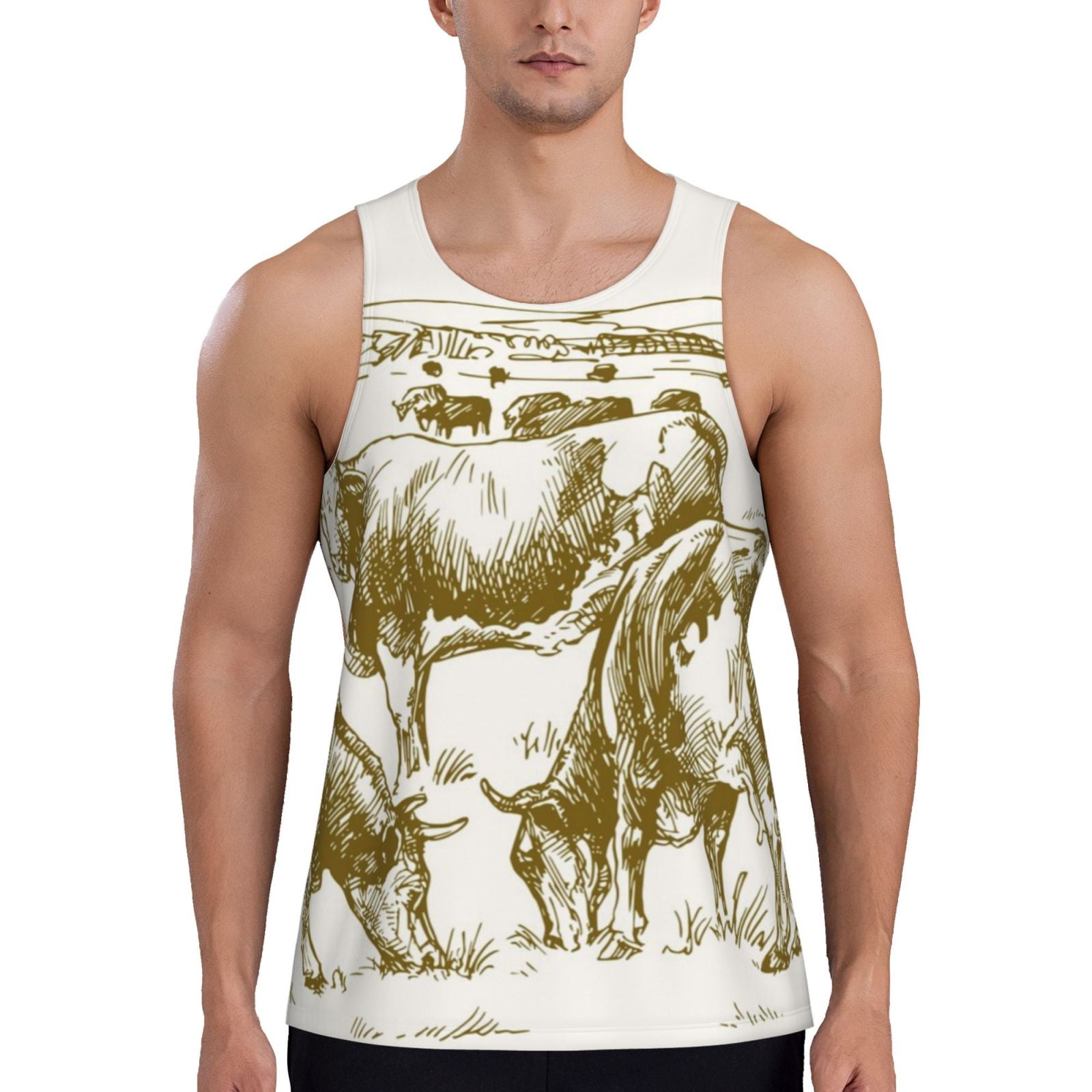 Cauagu Cattle Drive By Two Cowboys 1 Print Men's Sleeveless Muscle ...