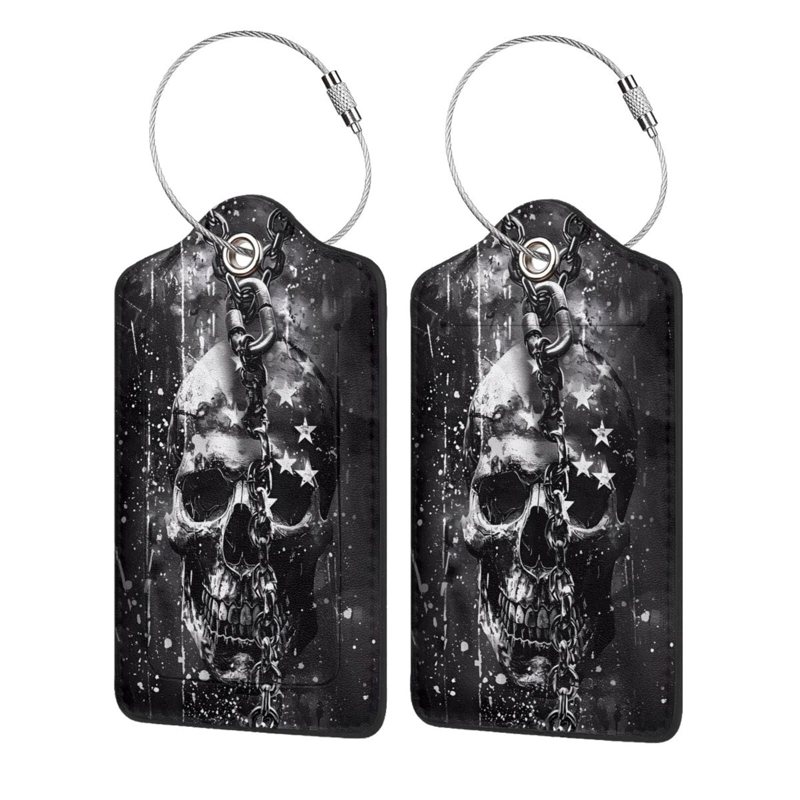 Cauagu Chained Skull Artwork Pattern Luggage Tags,Leather Luggage Tags ...