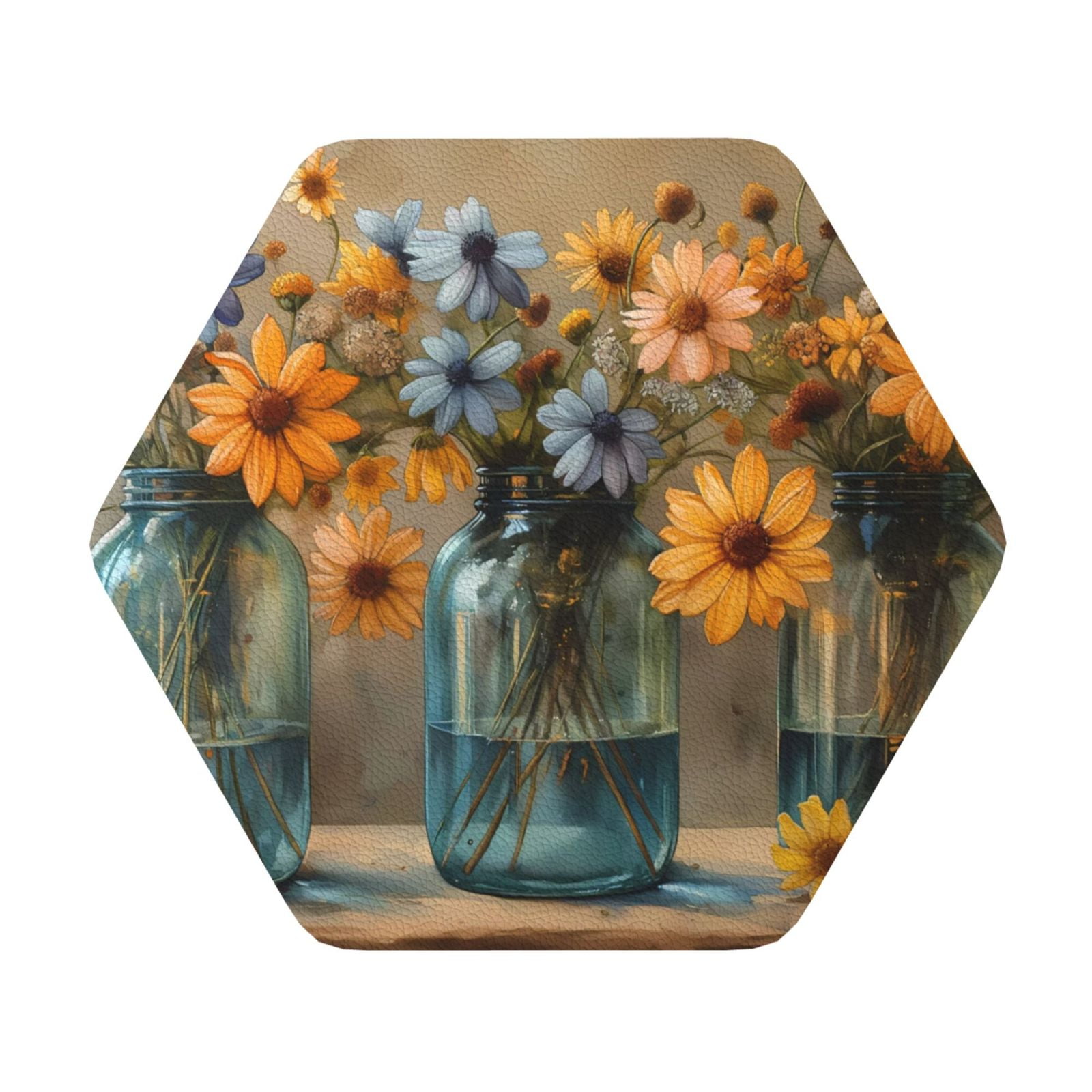 Cauagu Charming Daisy Bouquet Art for Round Coaster,Drink Coasters Set ...