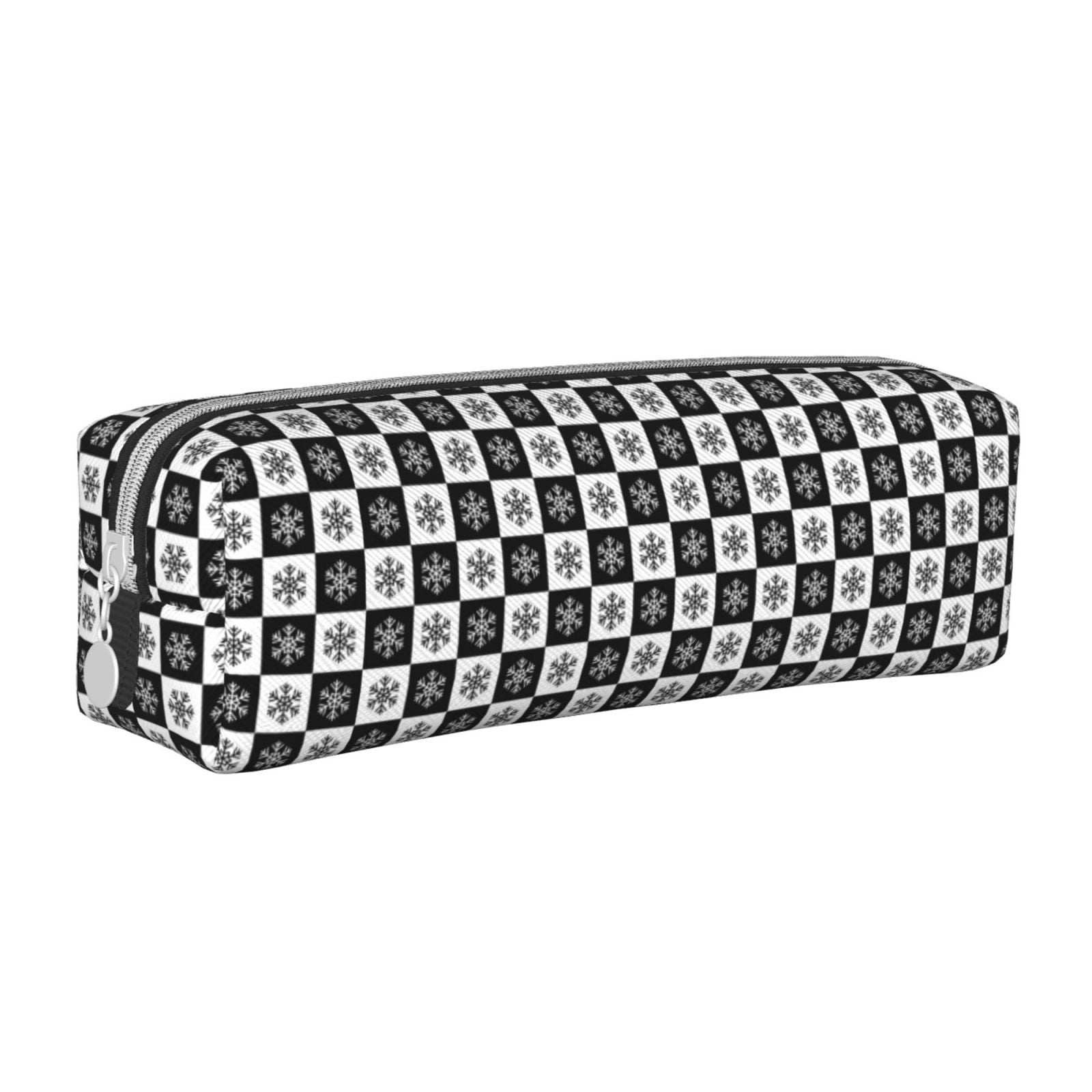 Cauagu Checkerboard With Snowflake 1 Print Leather Pencil Pen Case ...