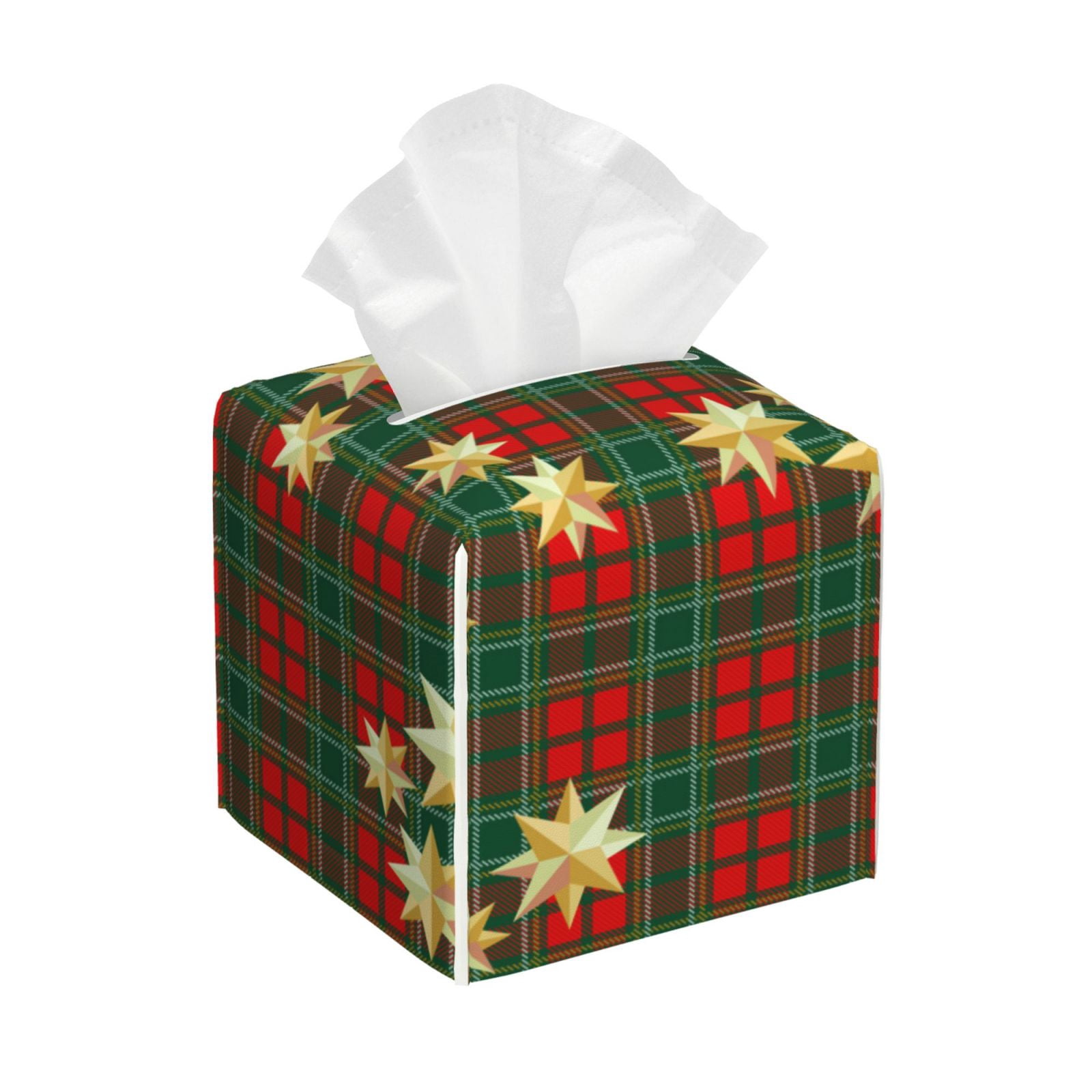 Cauagu Checkered With Golden Stars Print Tissue Box Cover,Leather ...