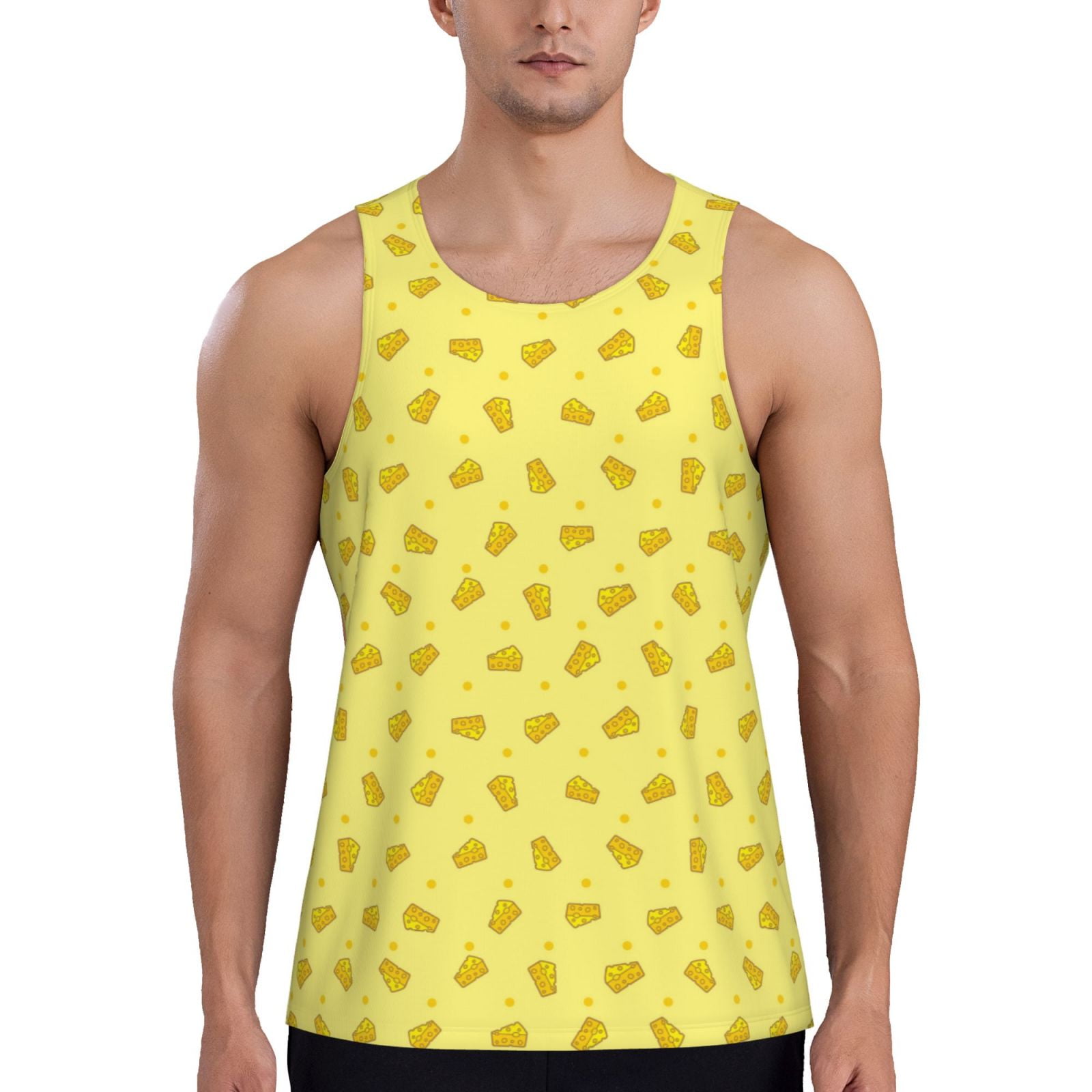 Cauagu Cheese 1 Print Men's Sleeveless Muscle Shirts,Tank Tops Quick ...