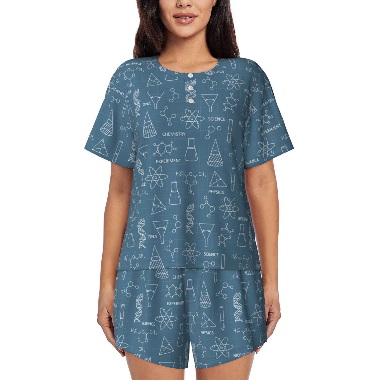 Cauagu Chemical Formulas And Objects for Women's Round Neck Pajama Set ...