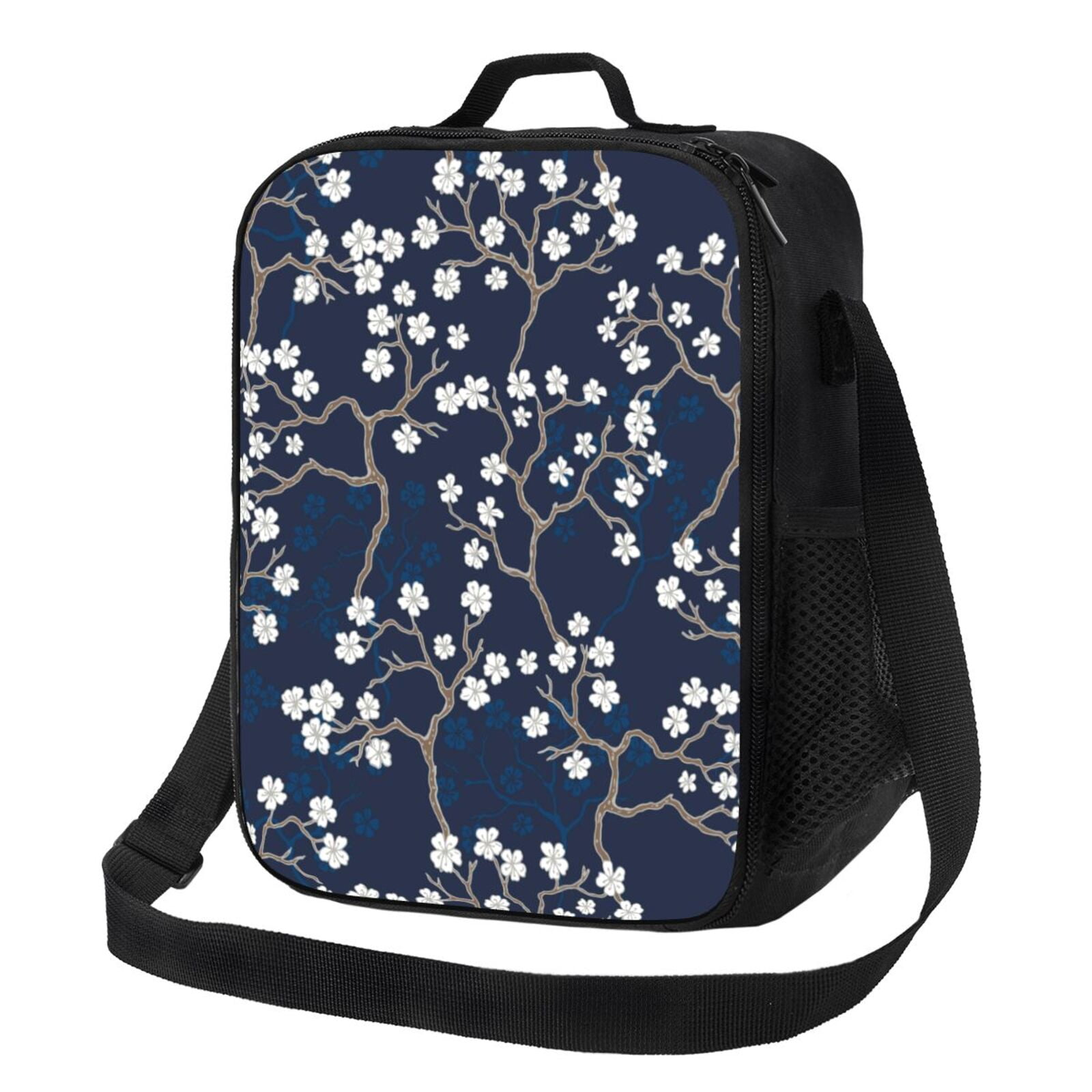 Cauagu Cherry Blossoms on Navy Background Insulated Lunch Bag ...