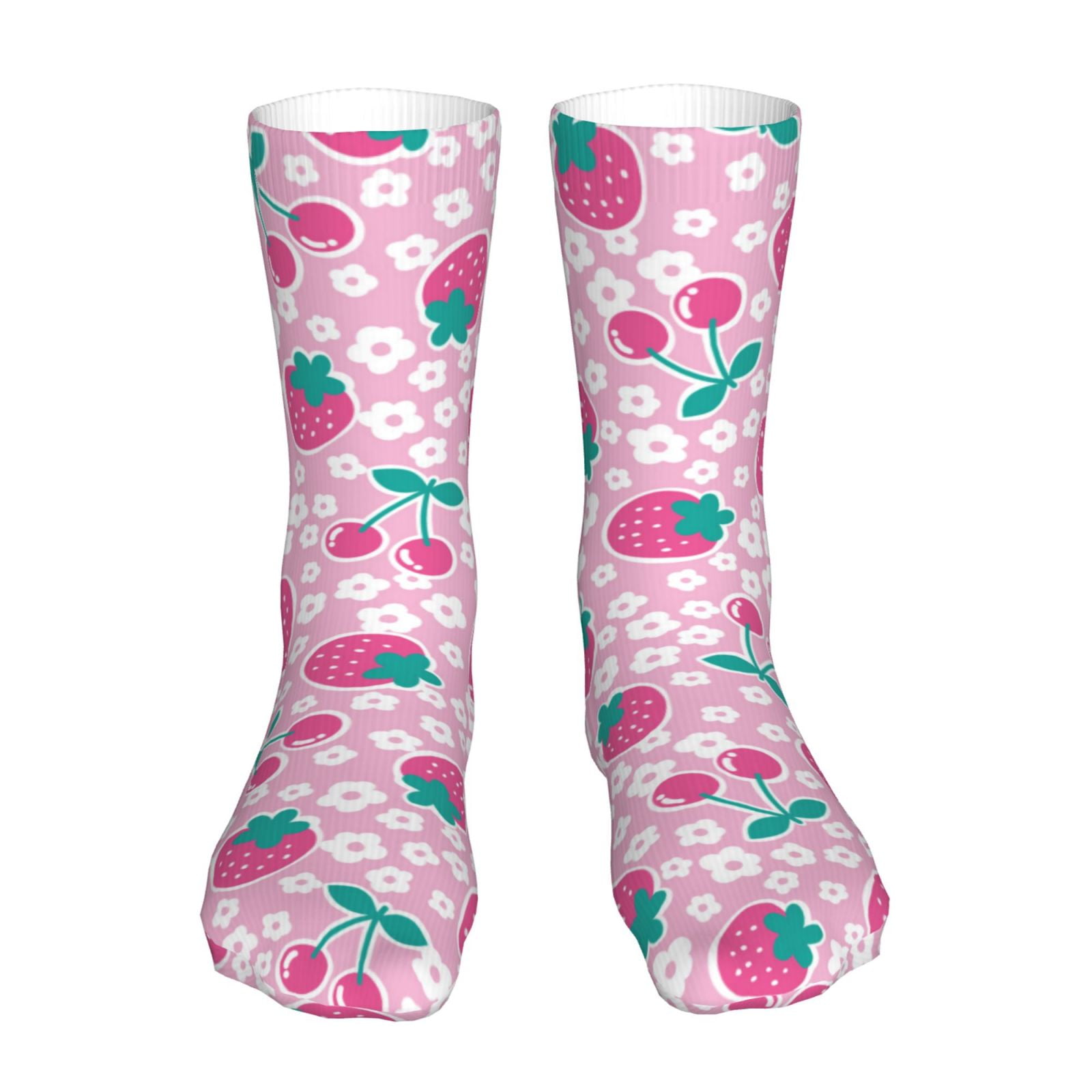 Cauagu Cherry Strawberry Pattern Fun Novelty Crew Socks,Casual Athletic ...