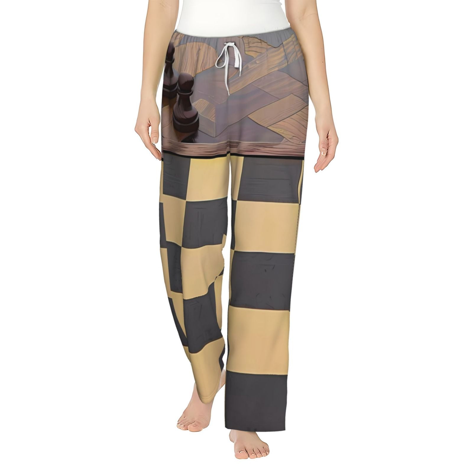 Cauagu Chess Board With Pawns Pajama Pants for Women Loose Fit Wide Leg ...