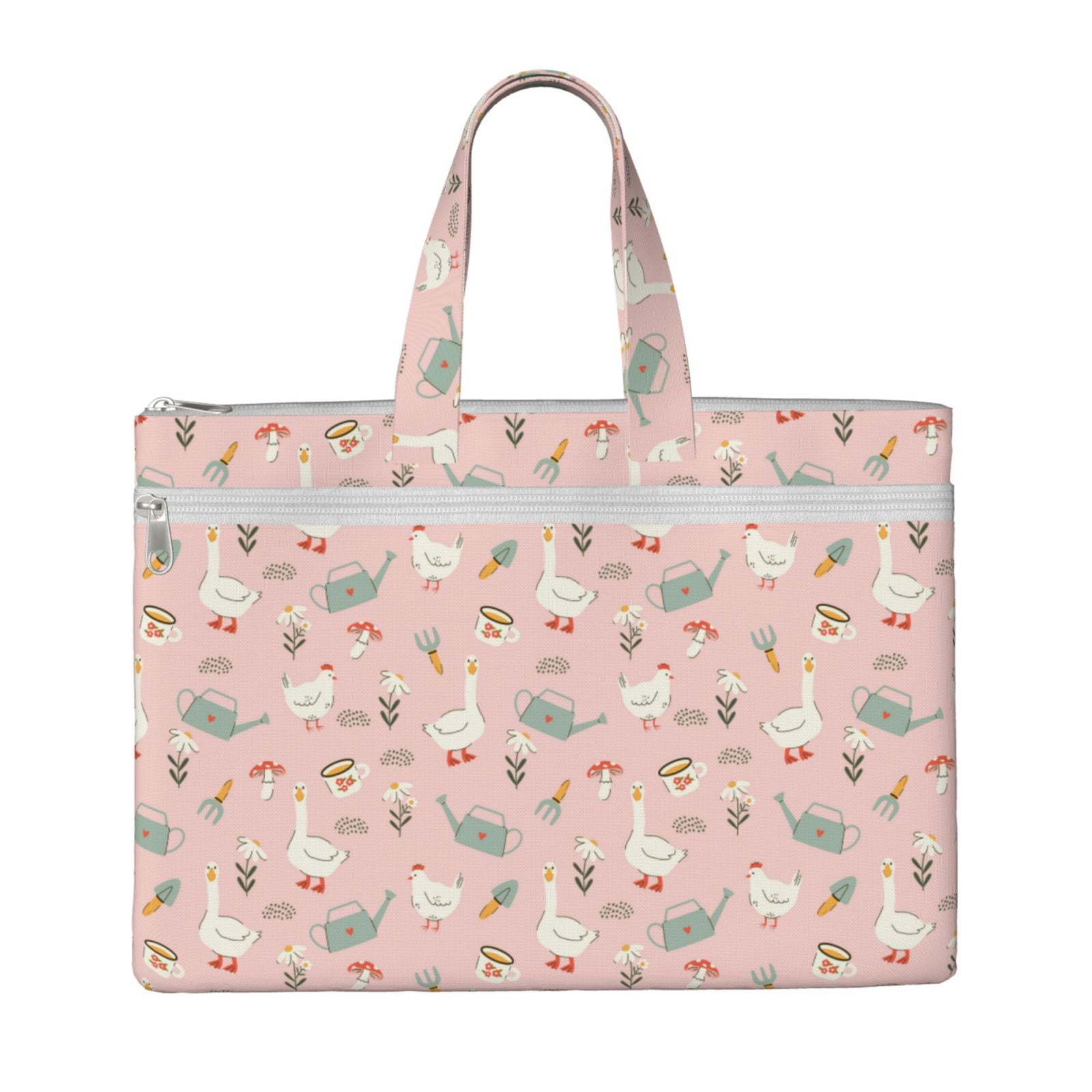 Cauagu Chicken And Goose Pattern Canvas Tote File Bag, Zipper Tote Bag ...