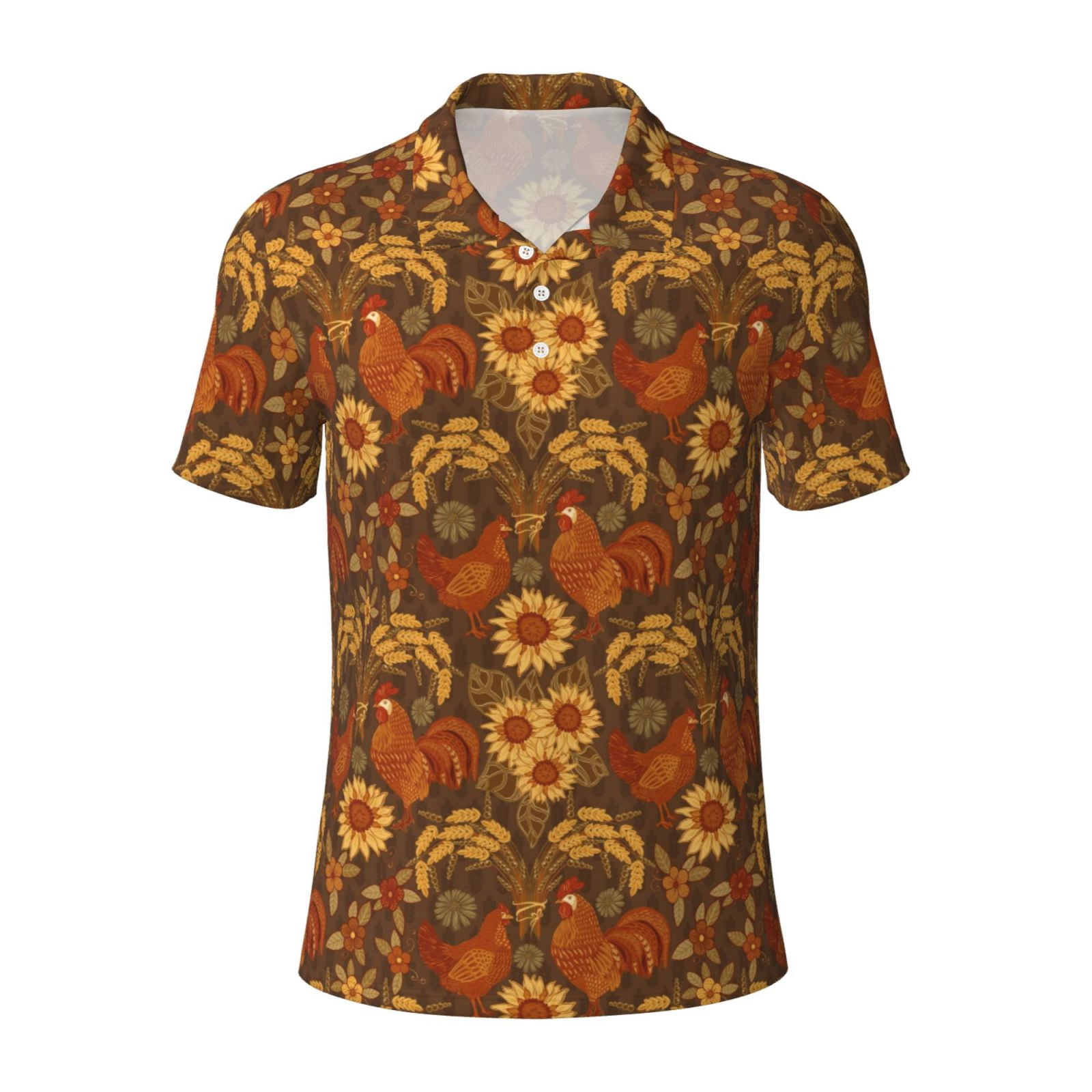 Cauagu Chicken And Rooster Print Men's Polo Shirts, Short-Sleeve Polo ...