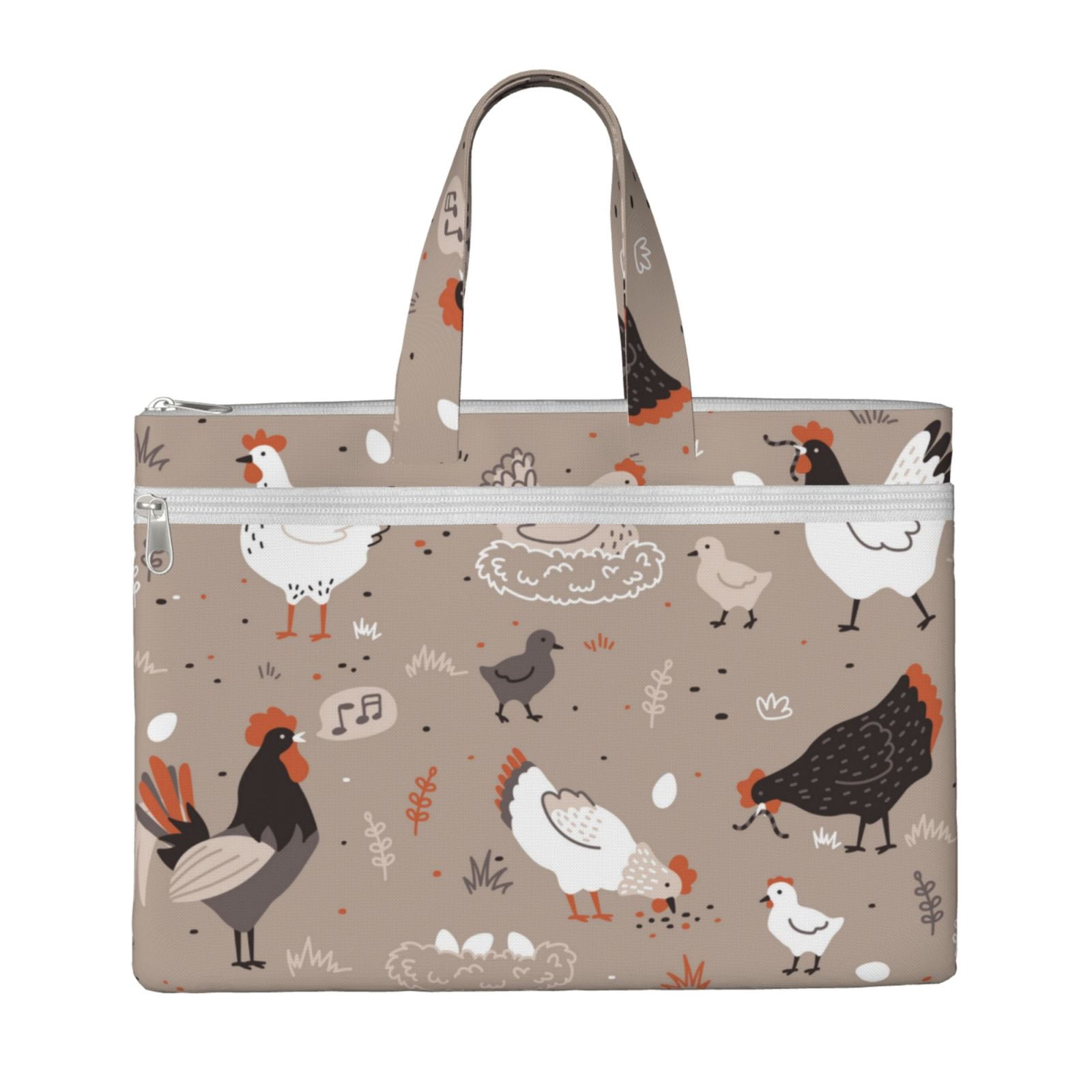 Cauagu Chicken Pattern Canvas Tote File Bag, Zipper Tote Bag Business ...