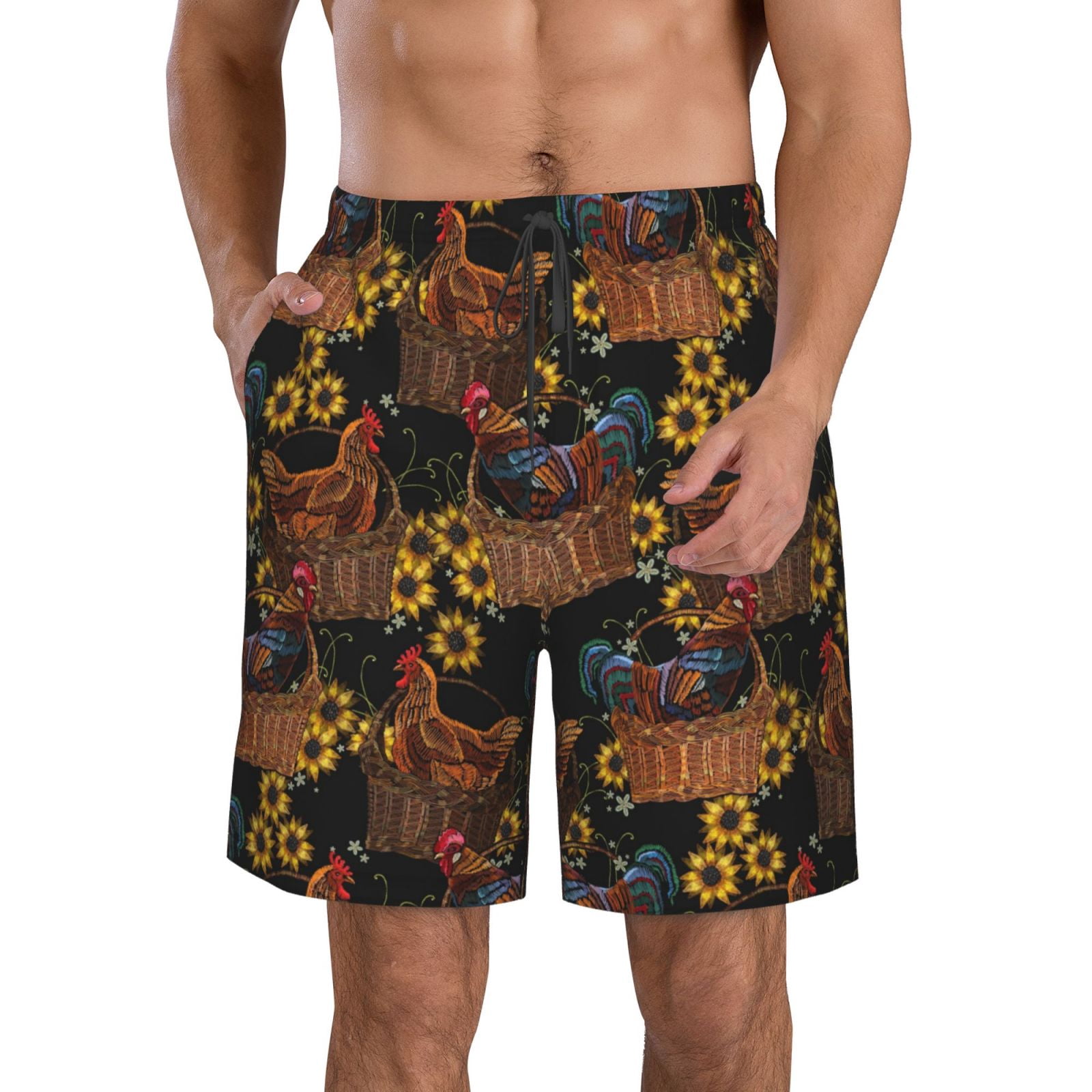 Cauagu Chicken Rooster Print Men's Swim Trunks,Hawaiian Bathing Suit ...