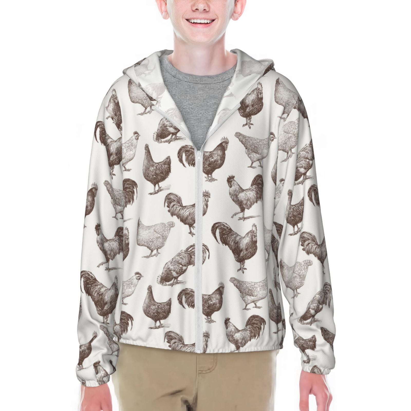 Cauagu Chickens Print Sun Protection Jacket for Teen,Full-Zipper Long ...