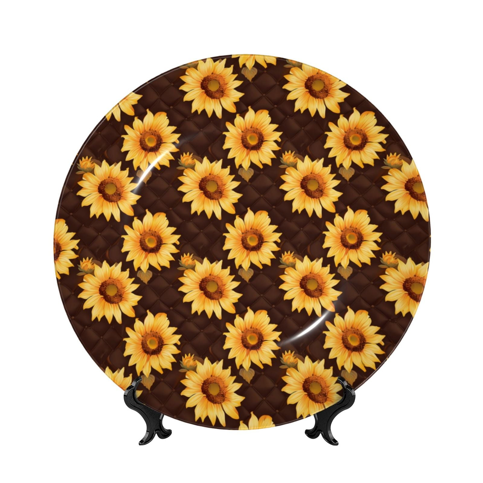 Cauagu Chocolate Plaid Sunflower A Print Bone China Decorative Plate ...