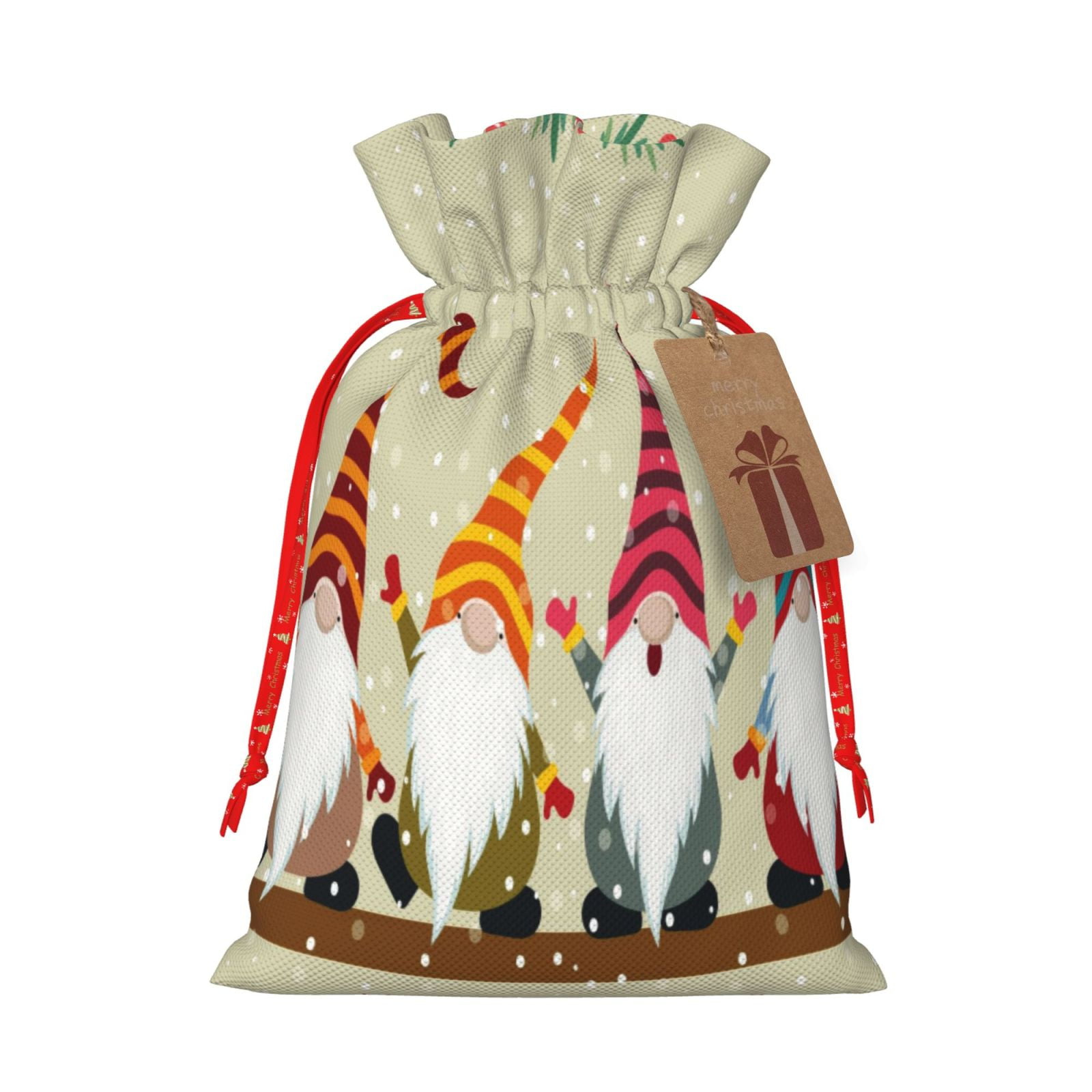 Cauagu Christmas Card With Gnomes Pattern Christmas Gift Bag,Drawstring ...