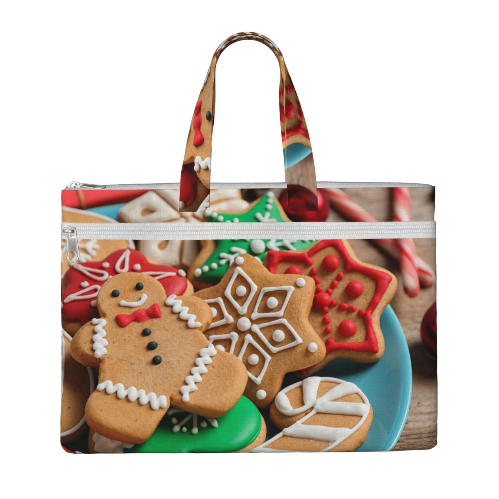 Cauagu Christmas Cookies Pattern Canvas Tote File Bag, Zipper Tote Bag ...
