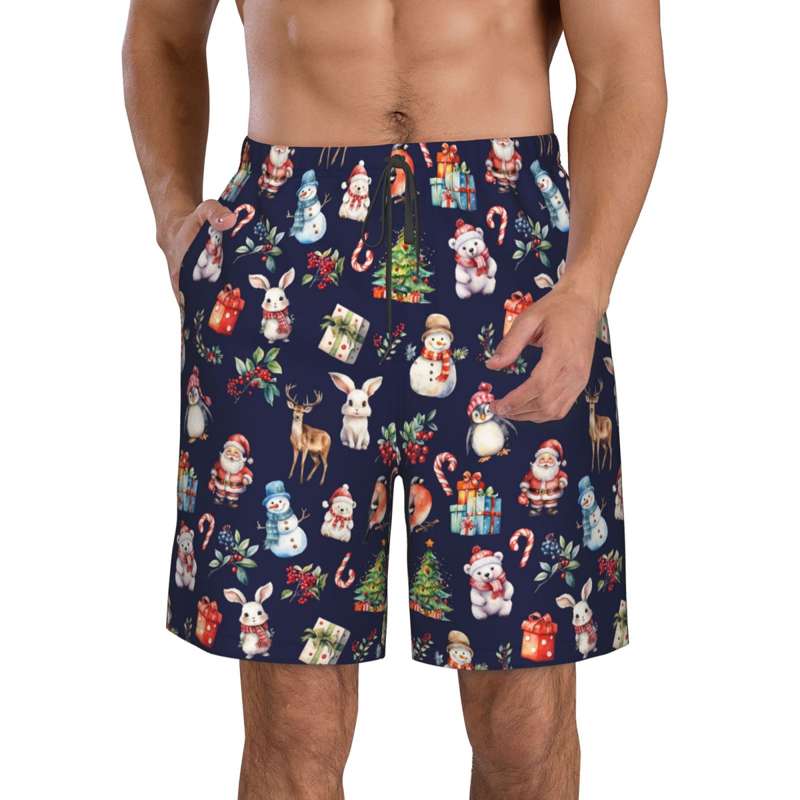 Cauagu Christmas Critters Delight Print Men's Swim Trunks,Hawaiian ...