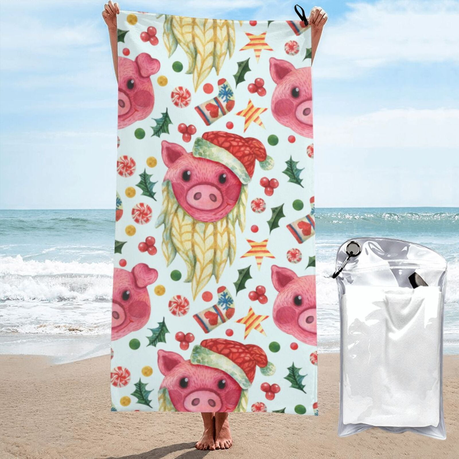 Cauagu Christmas Cute Pigs Print Extra Large Bath Towels 1 Pack, Quick ...
