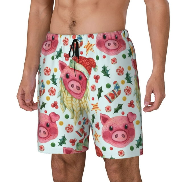 Cauagu Christmas Cute Pigs Print Mens Swim Trunks Quick Dry Board ...