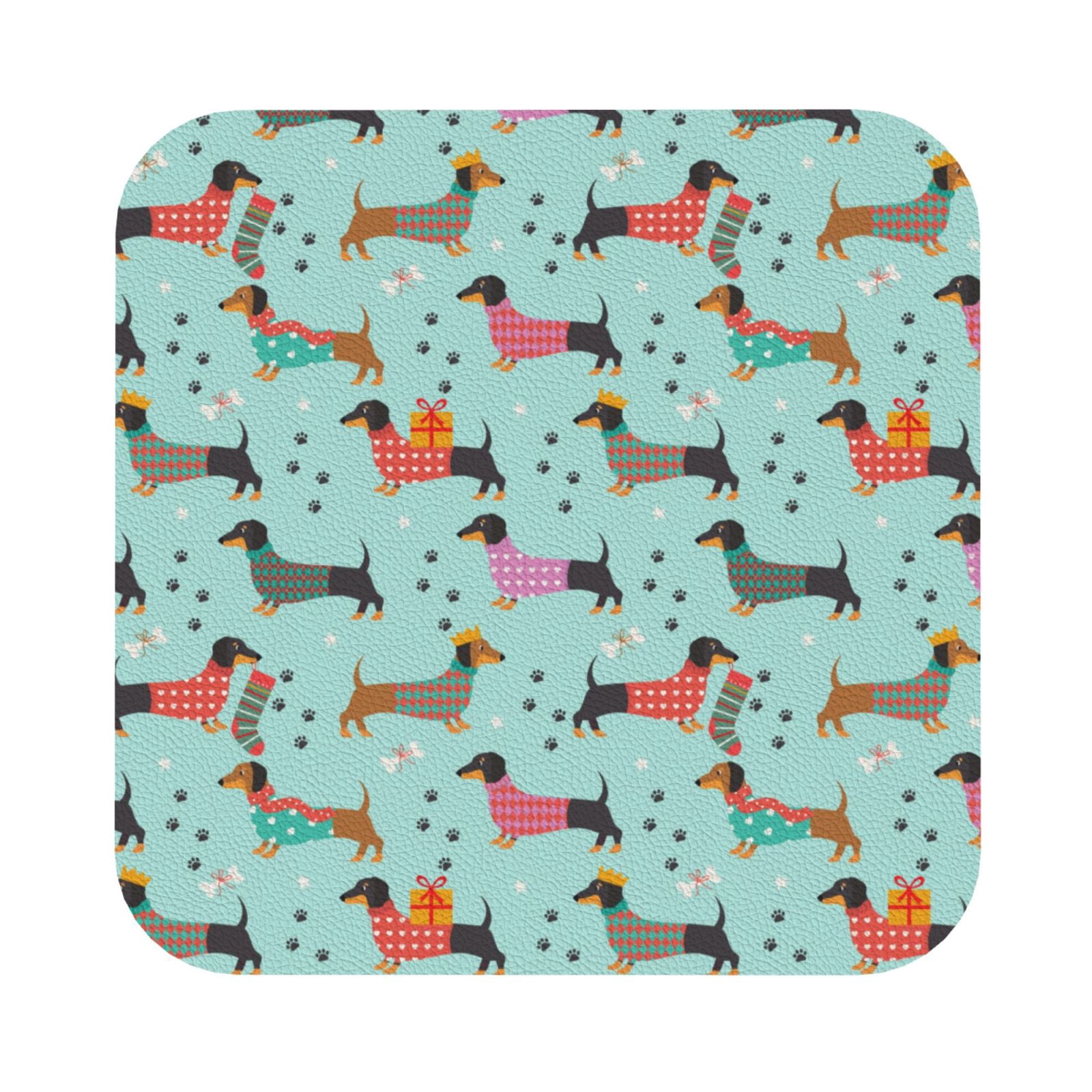 Cauagu Christmas Dachshund For Round Coaster Drink Coasters Set Of 4