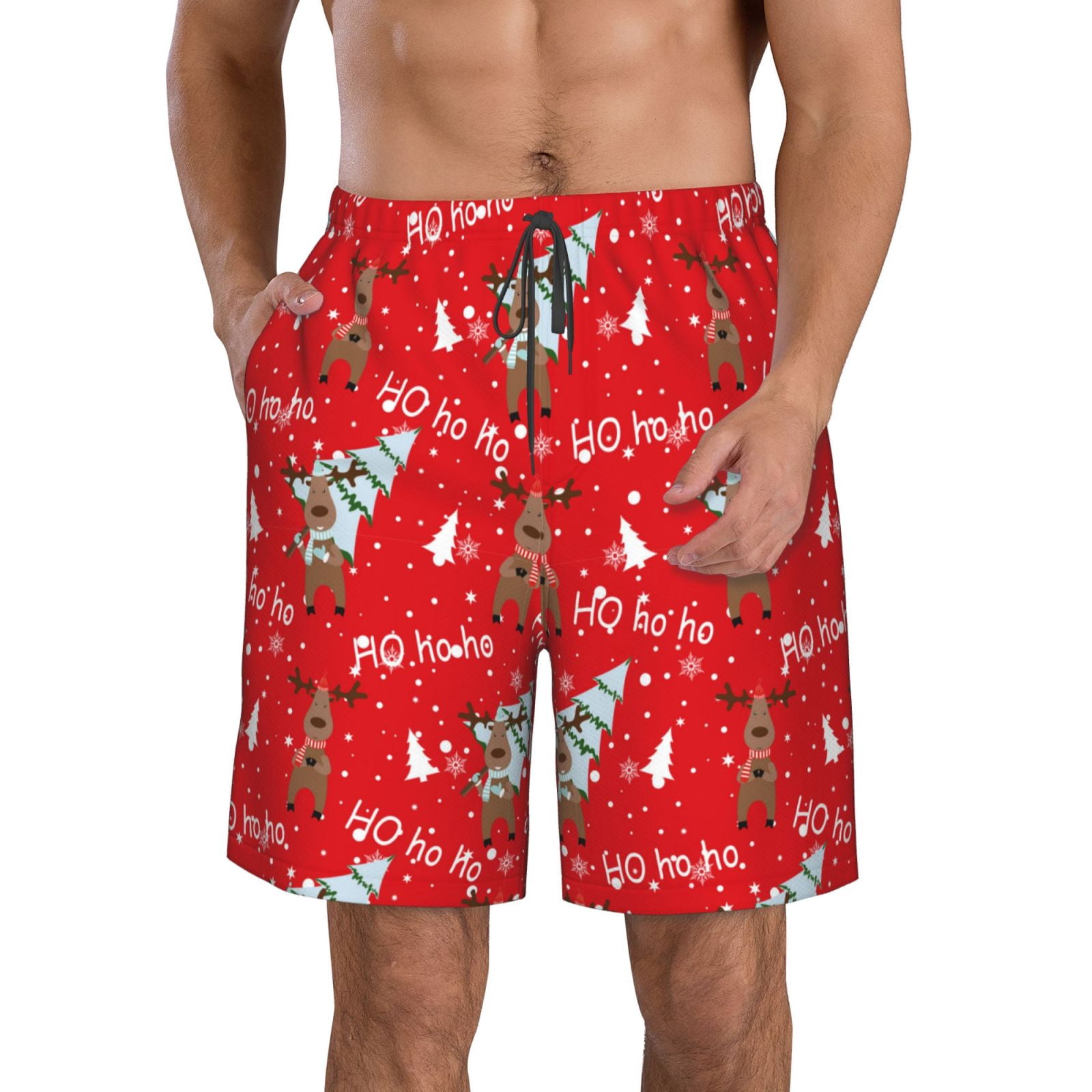 Cauagu Christmas Deer 1 Print Men's Swim Trunks,Hawaiian Bathing Suit ...