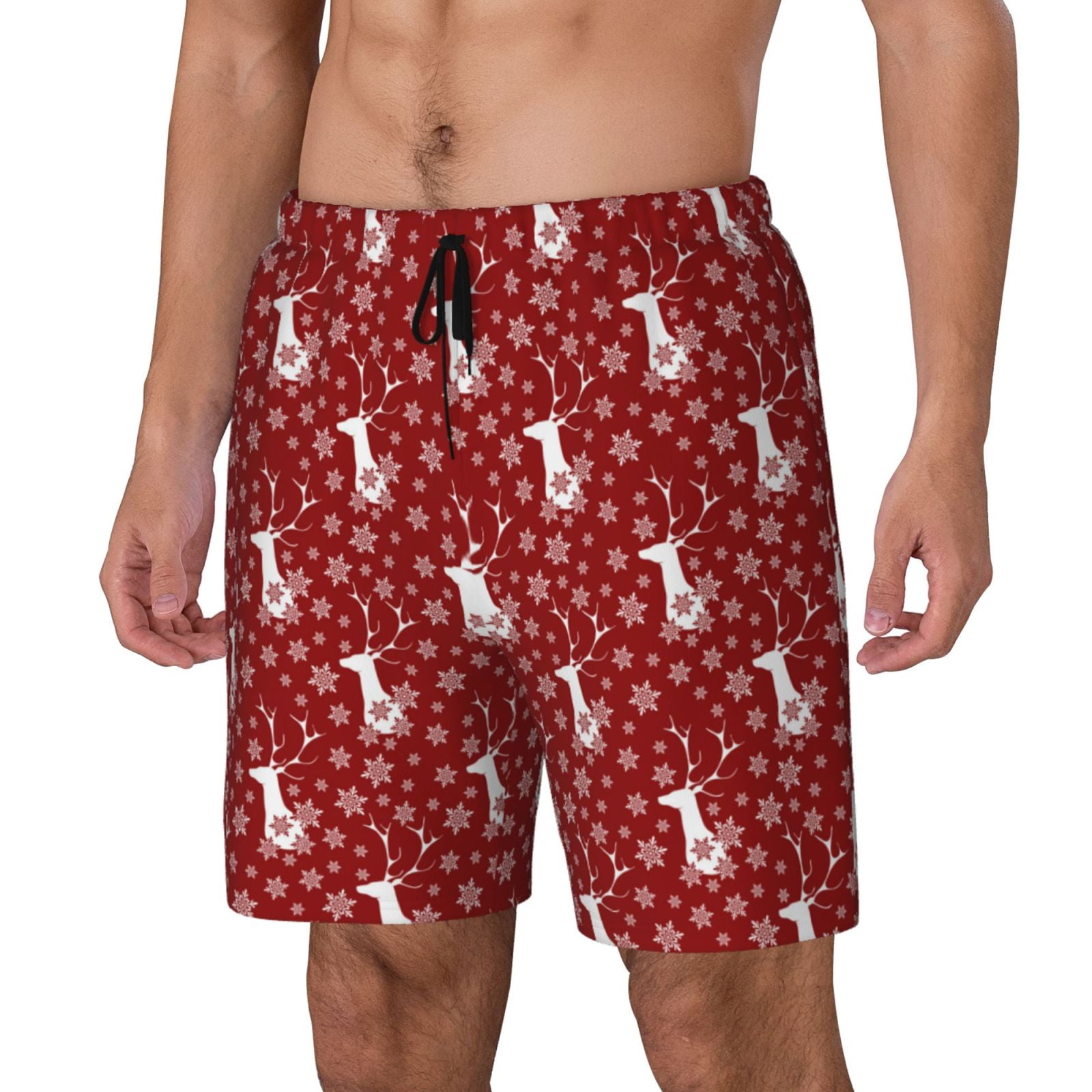 Cauagu Christmas Deer Head Print Mens Swim Trunks Quick Dry Board ...