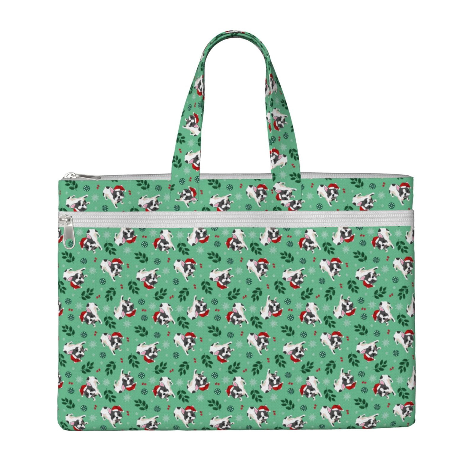 Cauagu Christmas French Bulldog Pattern Canvas Tote File Bag, Zipper ...
