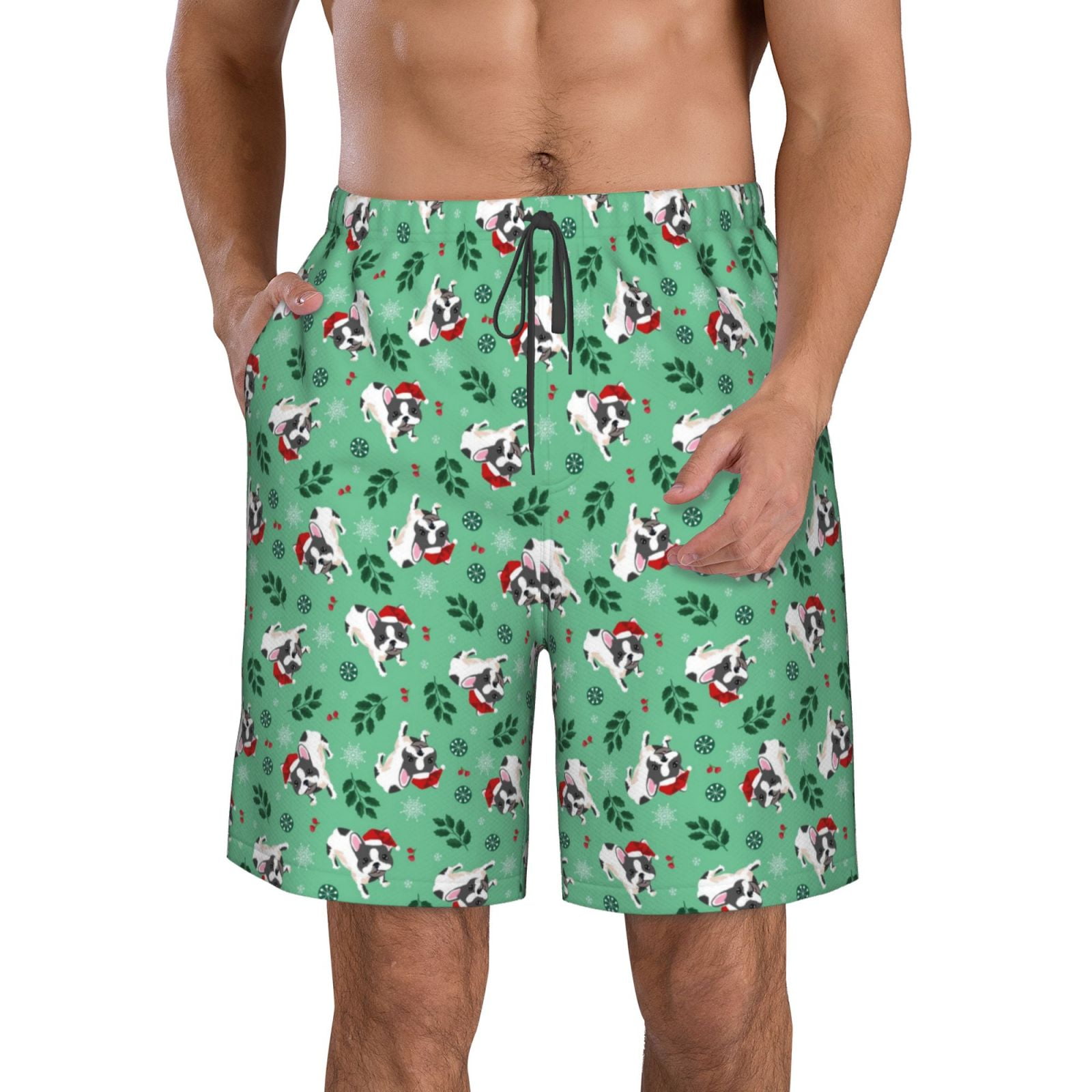 Cauagu Christmas French Bulldog Print Men's Swim Trunks,Hawaiian ...