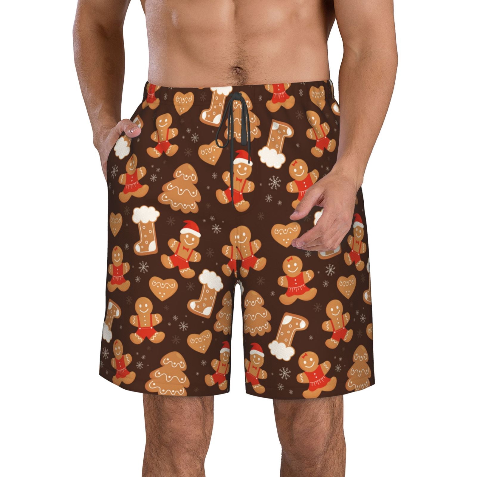 Cauagu Christmas Gingerbread Cookies Print Men's Swim Trunks,Hawaiian ...