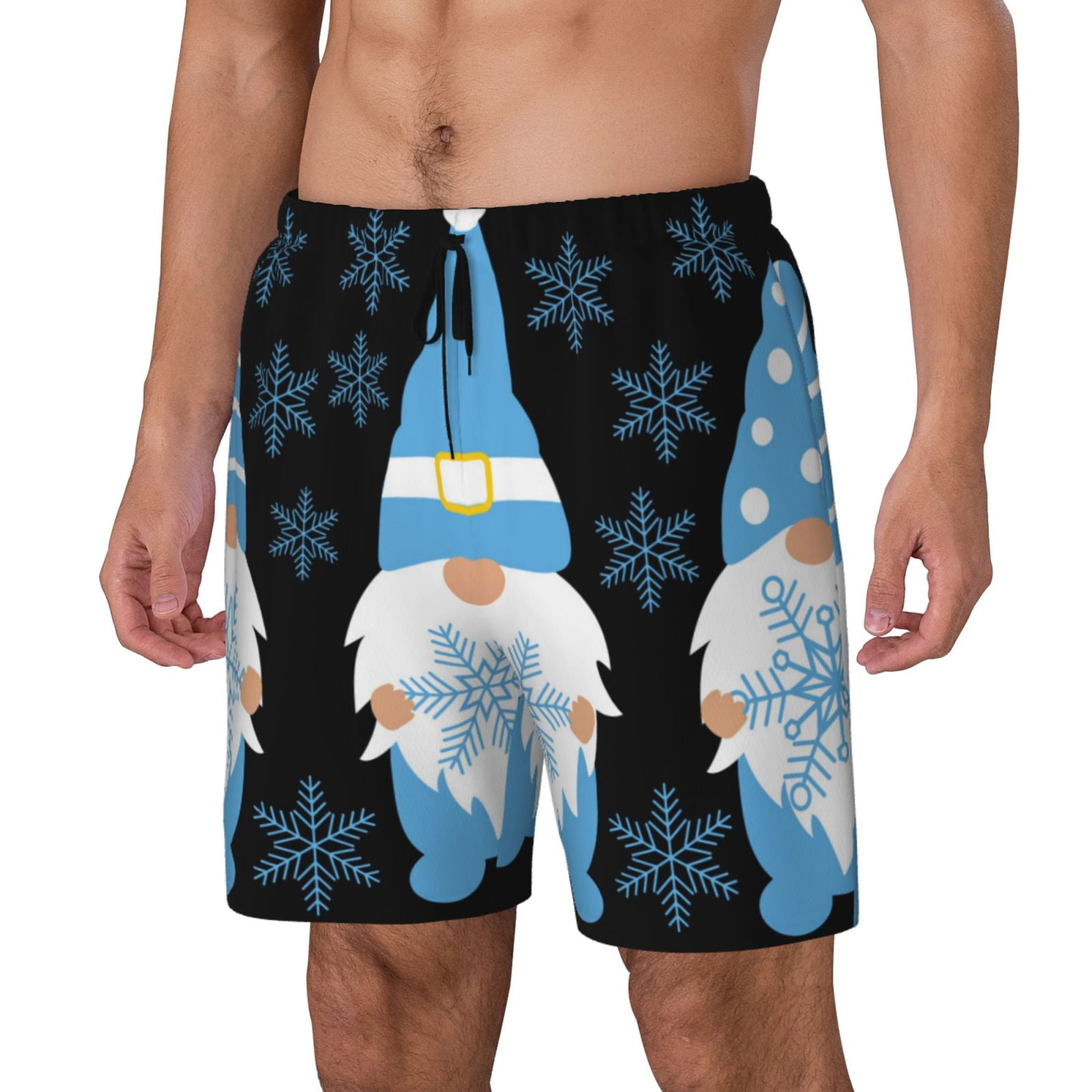 Cauagu Christmas Gnome Snowflake Print Mens Swim Trunks Quick Dry Board ...