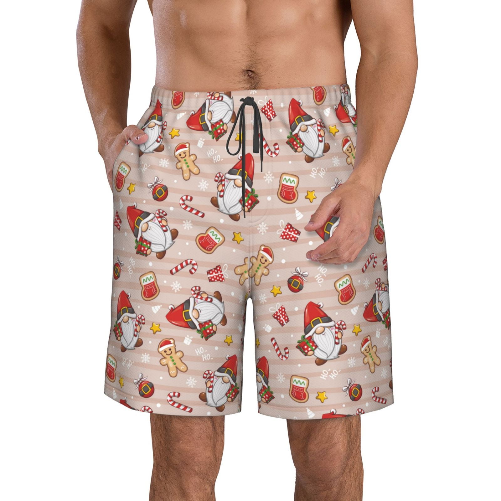 Cauagu Christmas Gnomes Santa Claus Print Men's Swim Trunks,Hawaiian ...