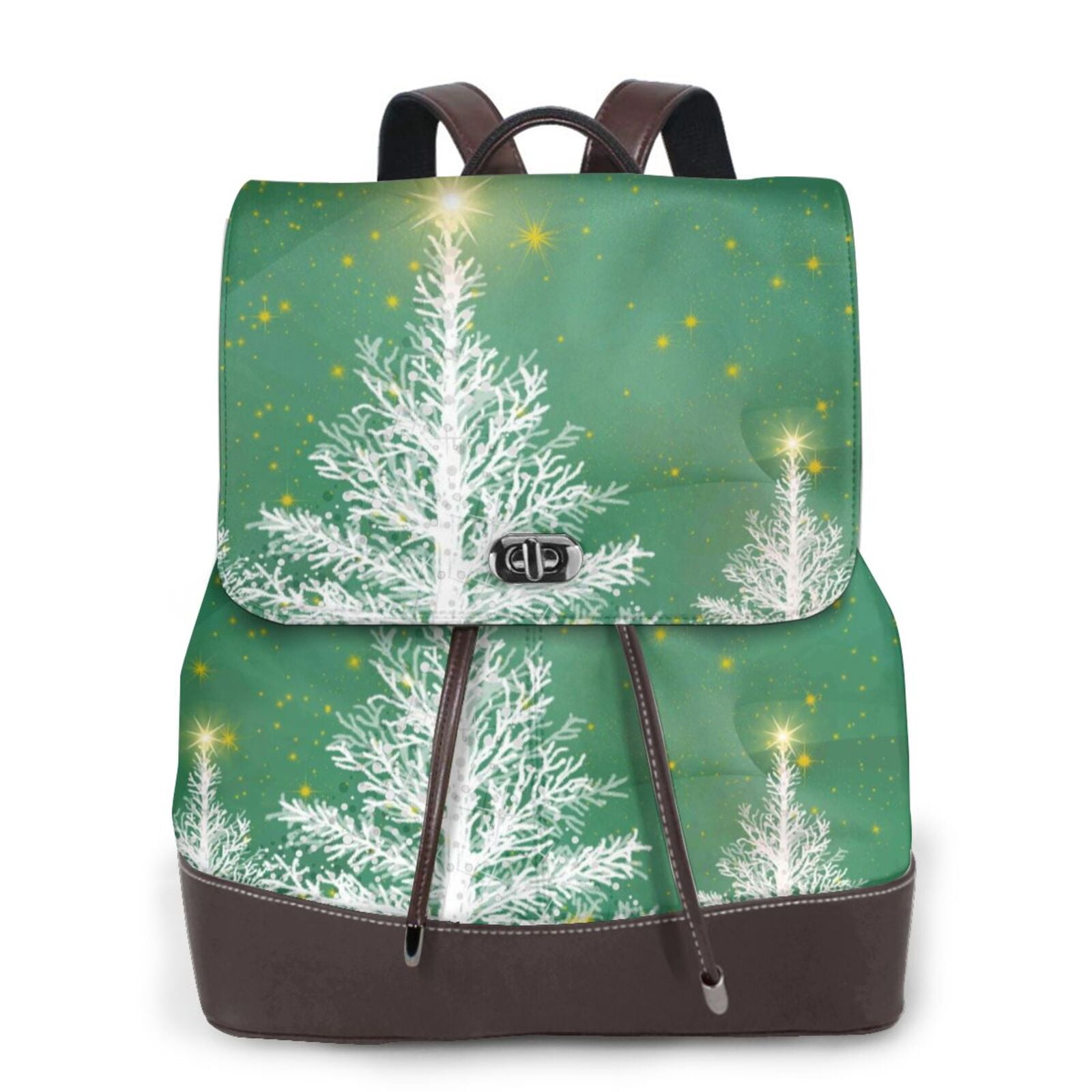Cauagu Christmas Green Print Women's PU Leather Backpack,Fashion ...