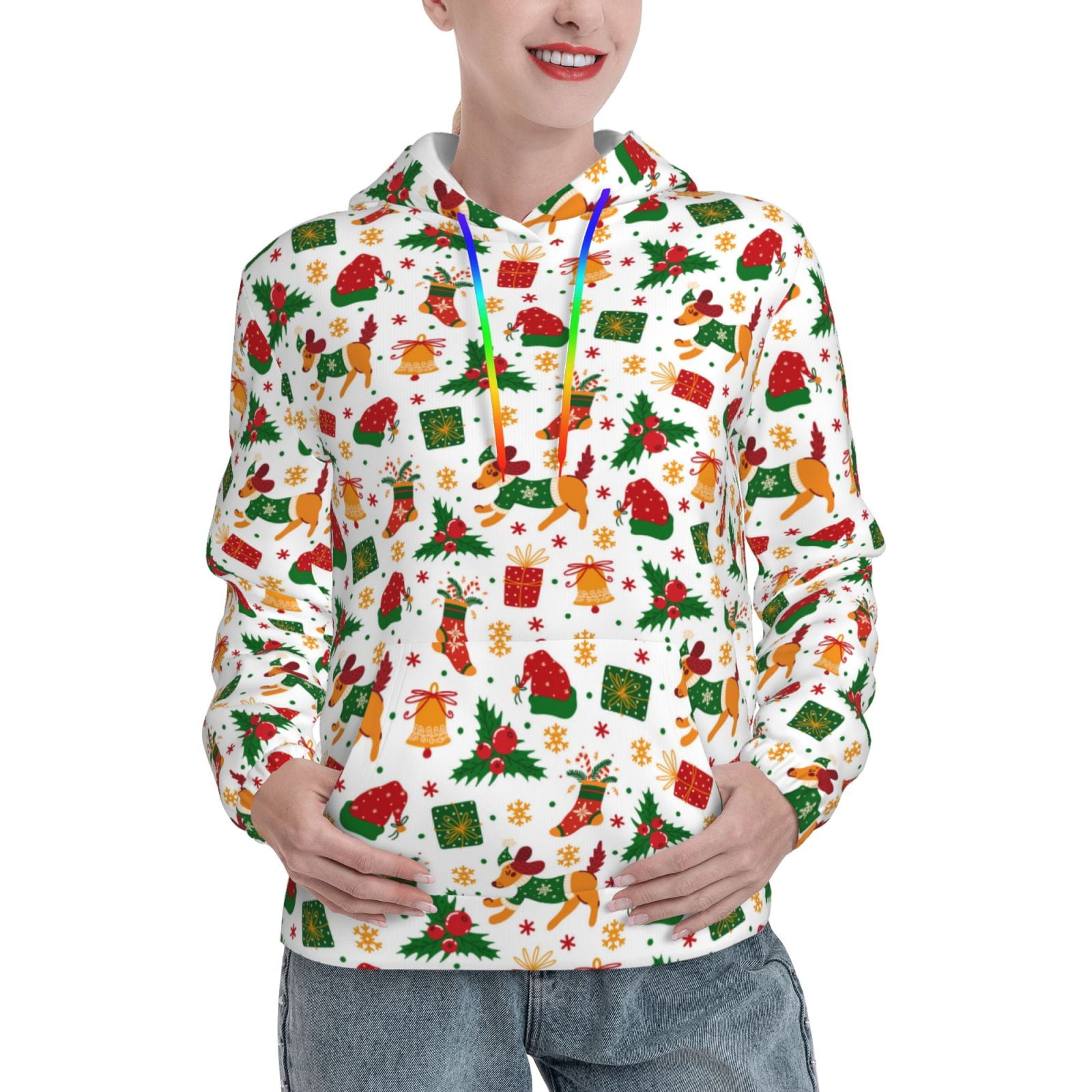 Cauagu Christmas Hat Cute Puppy for Women's Hooded Sweatshirts Pullover Hoodie for Women Fall ...