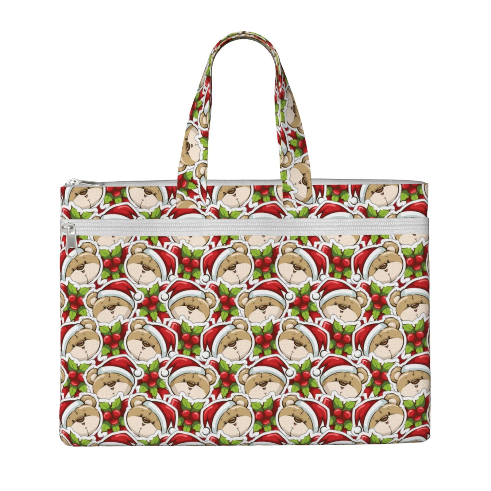 Cauagu Christmas Hat bear Pattern Canvas Tote File Bag, Zipper Tote Bag ...