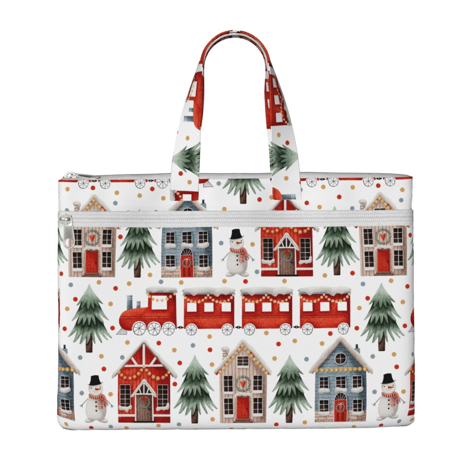 Cauagu Christmas Houses Pattern Canvas Tote File Bag, Zipper Tote Bag ...