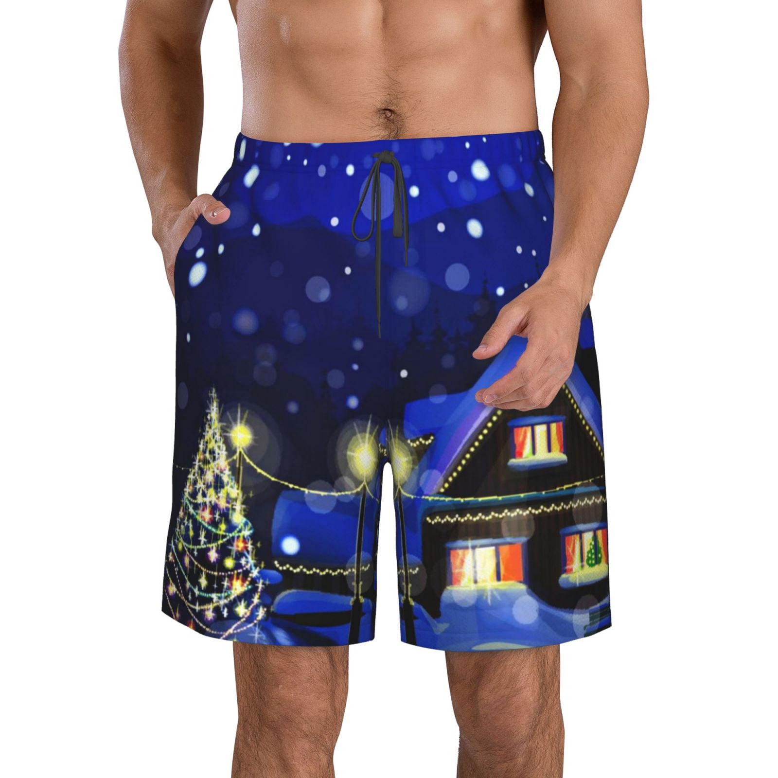 Cauagu Christmas Night Print Men's Swim Trunks,Hawaiian Bathing Suit ...