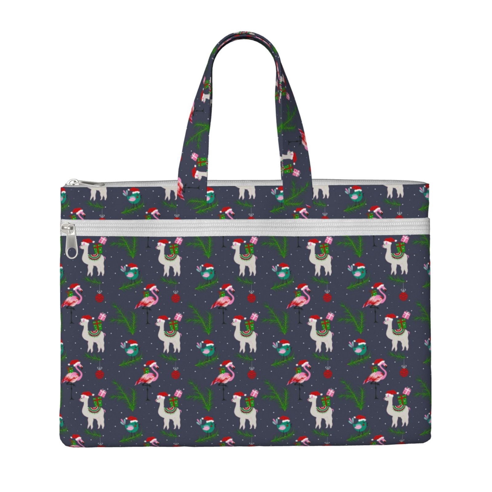 Cauagu Christmas Party Pattern Canvas Tote File Bag, Zipper Tote Bag ...