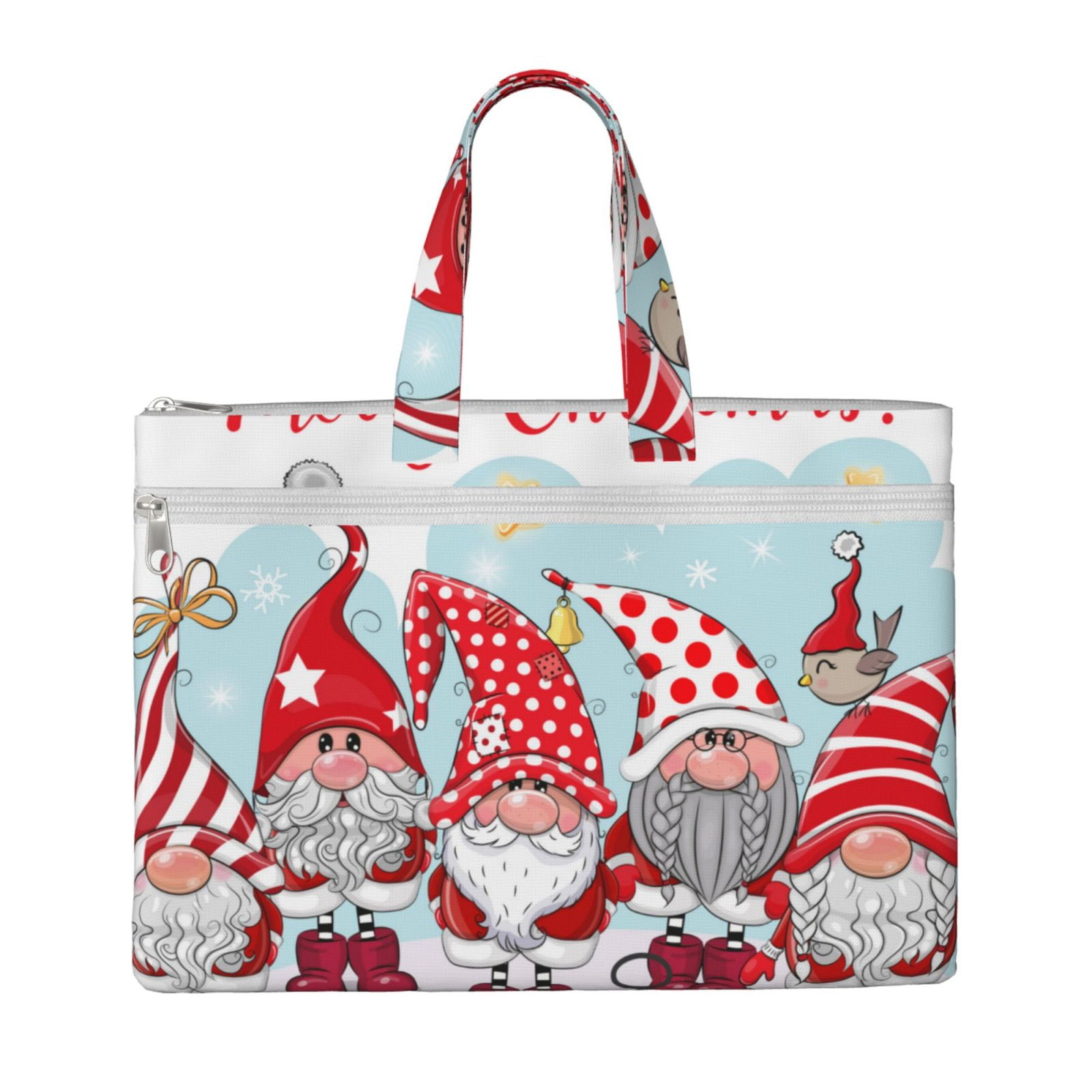 Cauagu Christmas Pattern Canvas Tote File Bag, Zipper Tote Bag Business ...