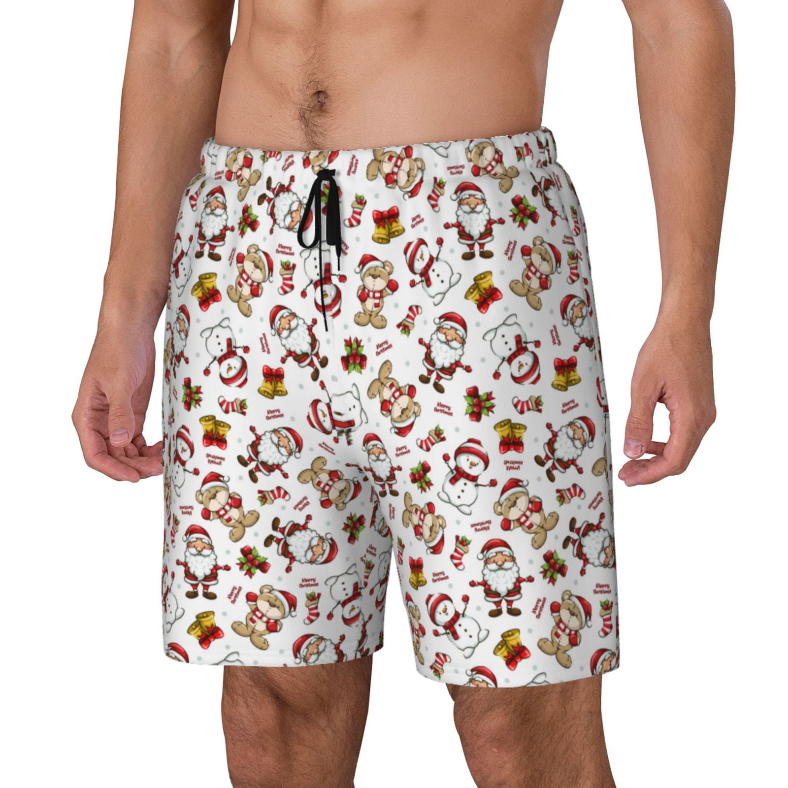 Cauagu Christmas Santa Cartoon Snowman Print Mens Swim Trunks Quick Dry ...