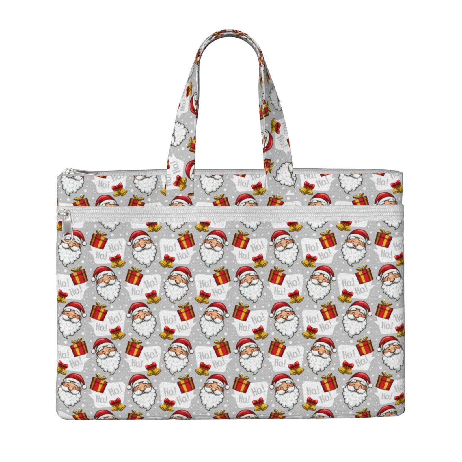 Cauagu Christmas Santa Claus Pattern Canvas Tote File Bag, Zipper Tote ...