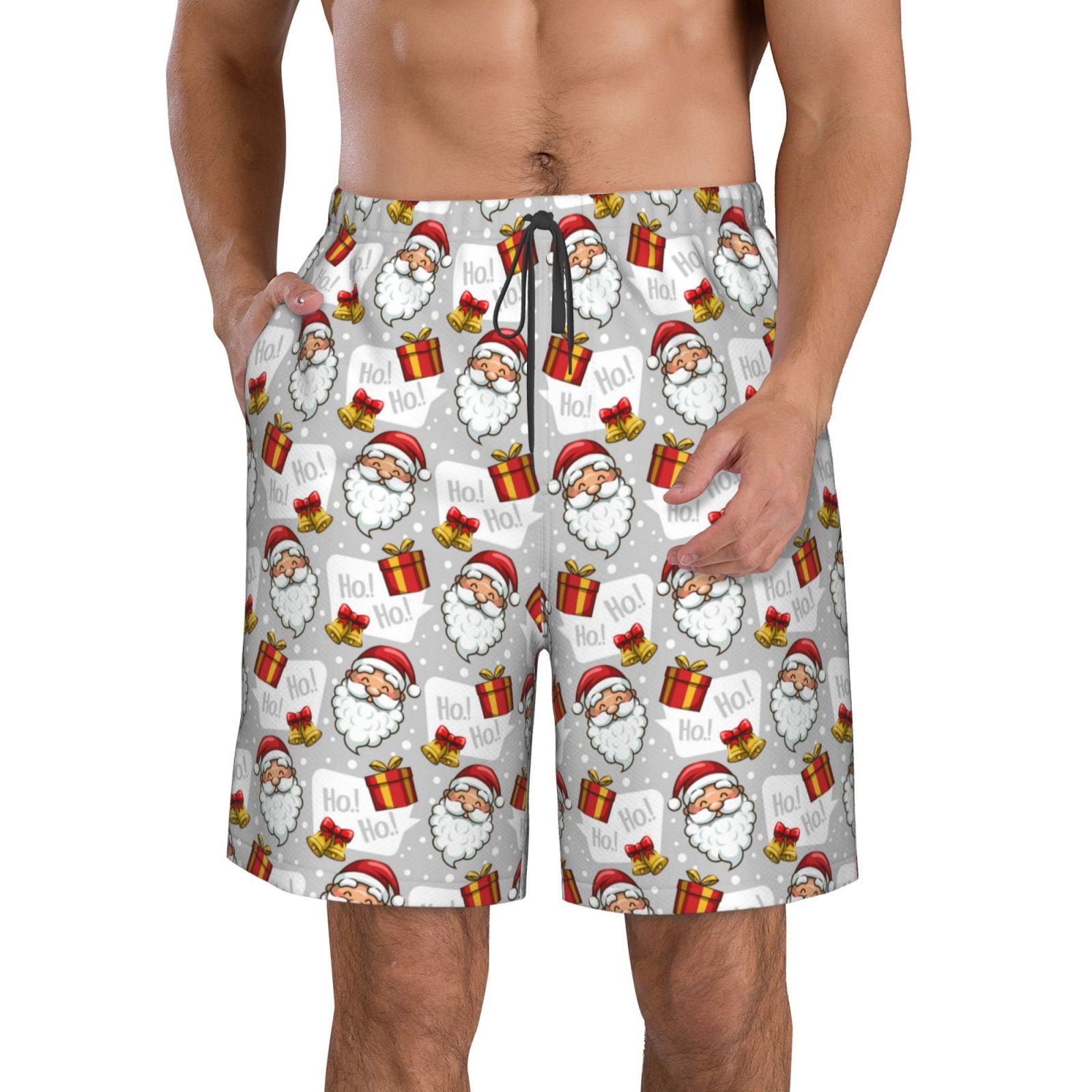 Cauagu Christmas Santa Claus Print Men's Swim Trunks,Hawaiian Bathing ...